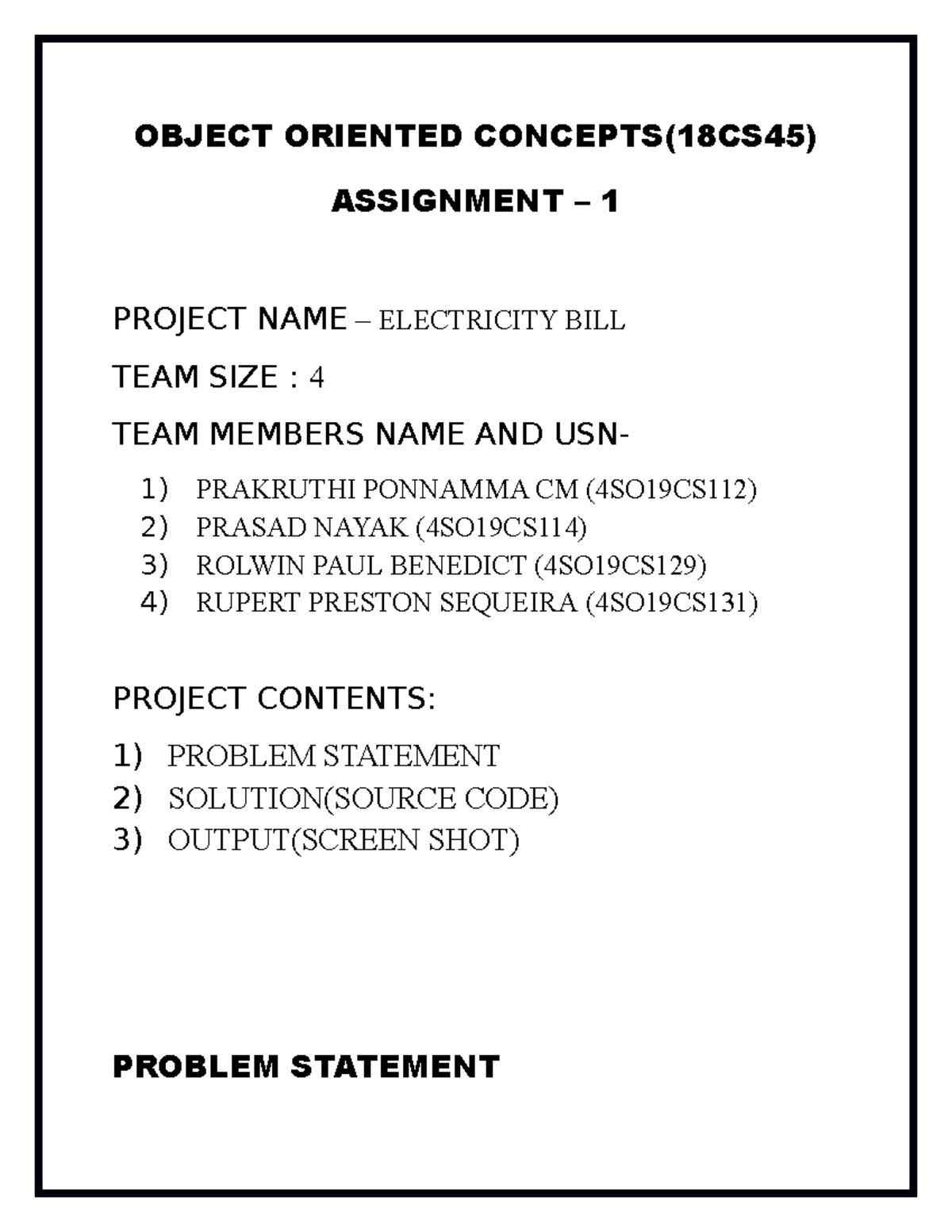 OOC Assignment 1 - good for you - OBJECT ORIENTED CONCEPTS(18CS45 ...