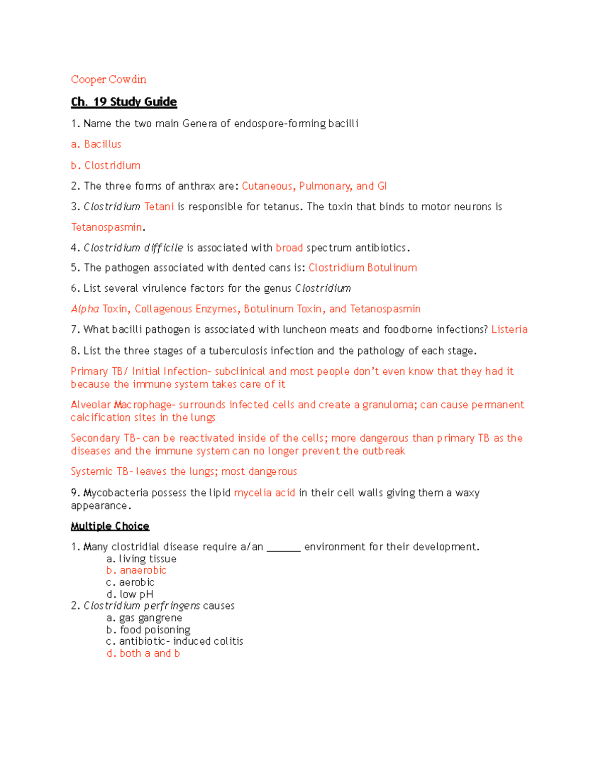 Ch. 19 and 20 Study Guides BMS - Cooper Cowdin Ch. 19 Study Guide Name ...