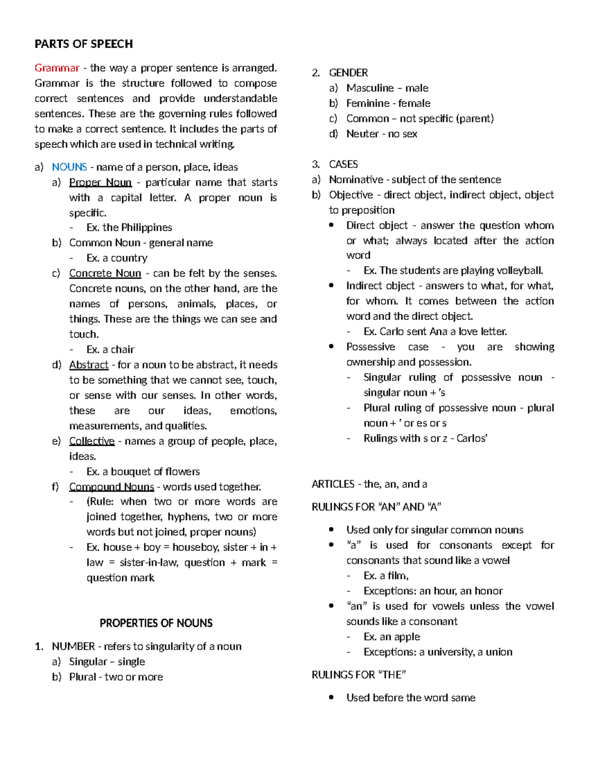 Parts OF Speech - PARTS OF SPEECH Grammar - the way a proper sentence ...