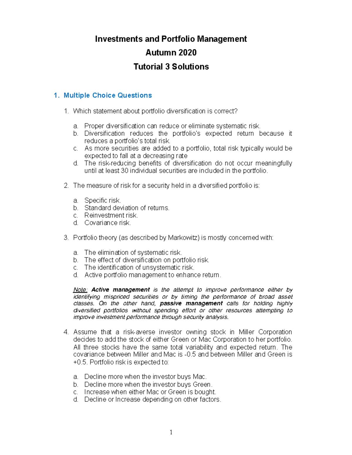 IPM - Tutorial 3 - Solutions - Investments and Portfolio Management ...