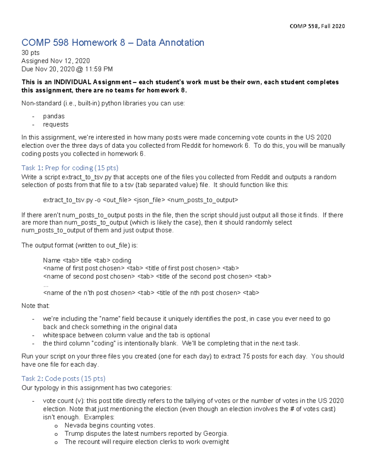 Comp 598: Intro To Data Science Homework 08 - COMP 598, Fall 2020 COMP 598 Homework 8 – Data ...