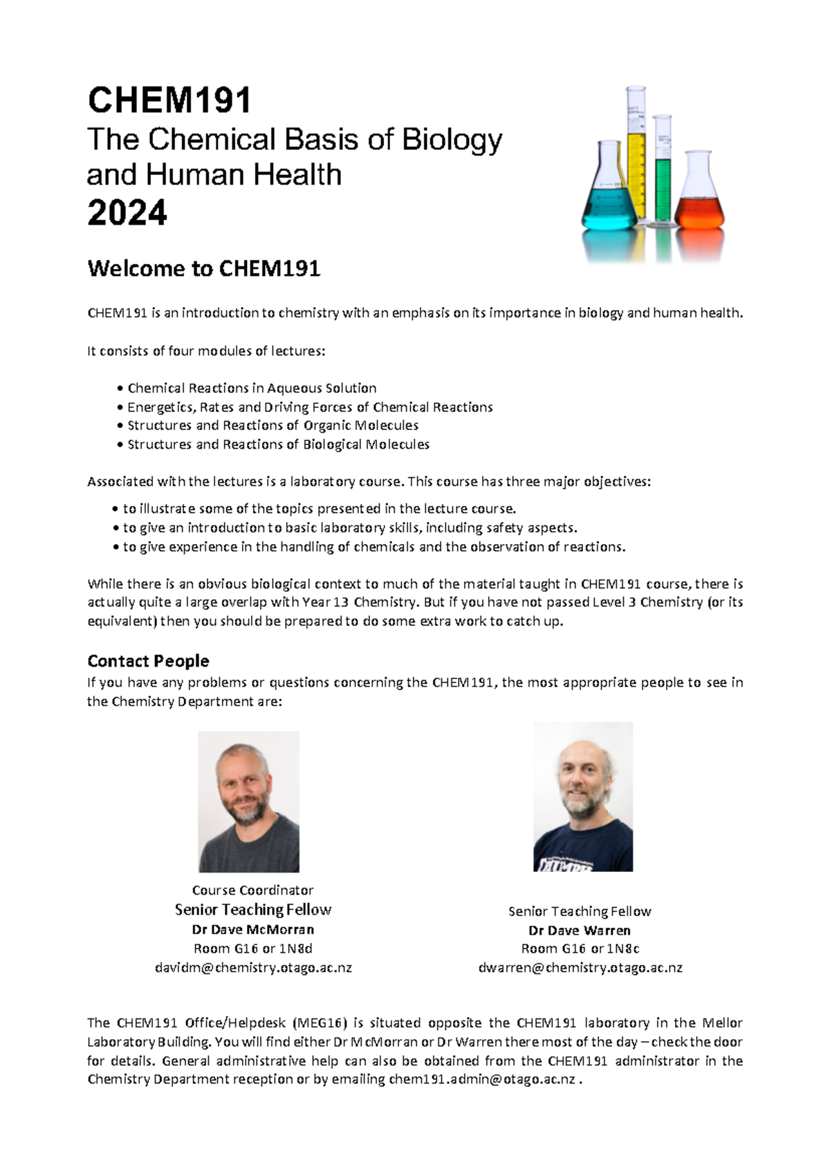 CHEM191 Information booklet 2024 - CHEM The Chemical Basis of Biology ...
