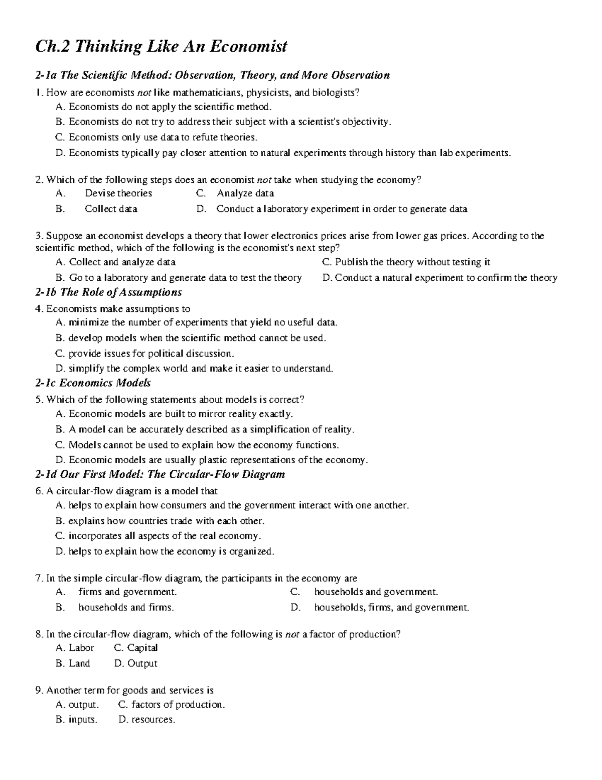 Ch.2 Thinking Like An Economist (Student) - Ch Thinking Like An ...