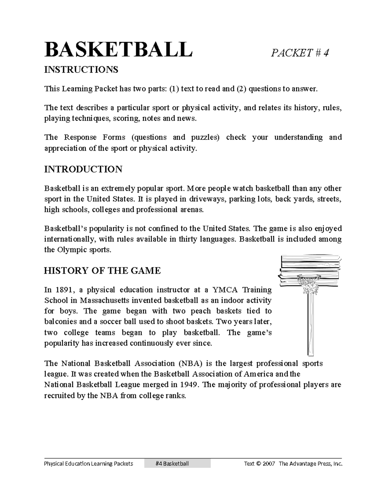 Basketball Packet - w45h5ht5 - BASKETBALL PACKET # 4 INSTRUCTIONS This ...