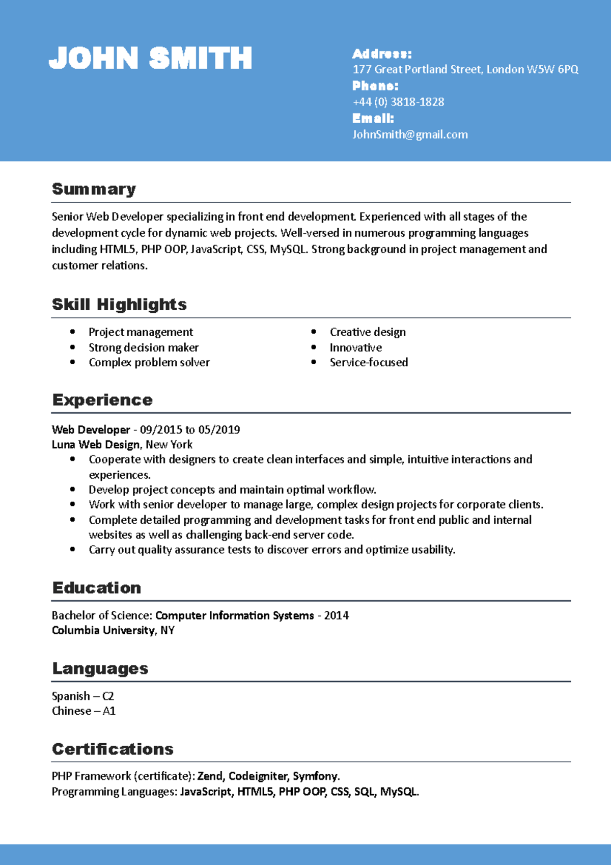 Cv formato canadiense - Apunte y guía del llenado - Address: 177 Great ...