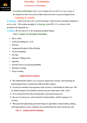 Emerging technology - Introduction to Emerging Technologies - Studocu