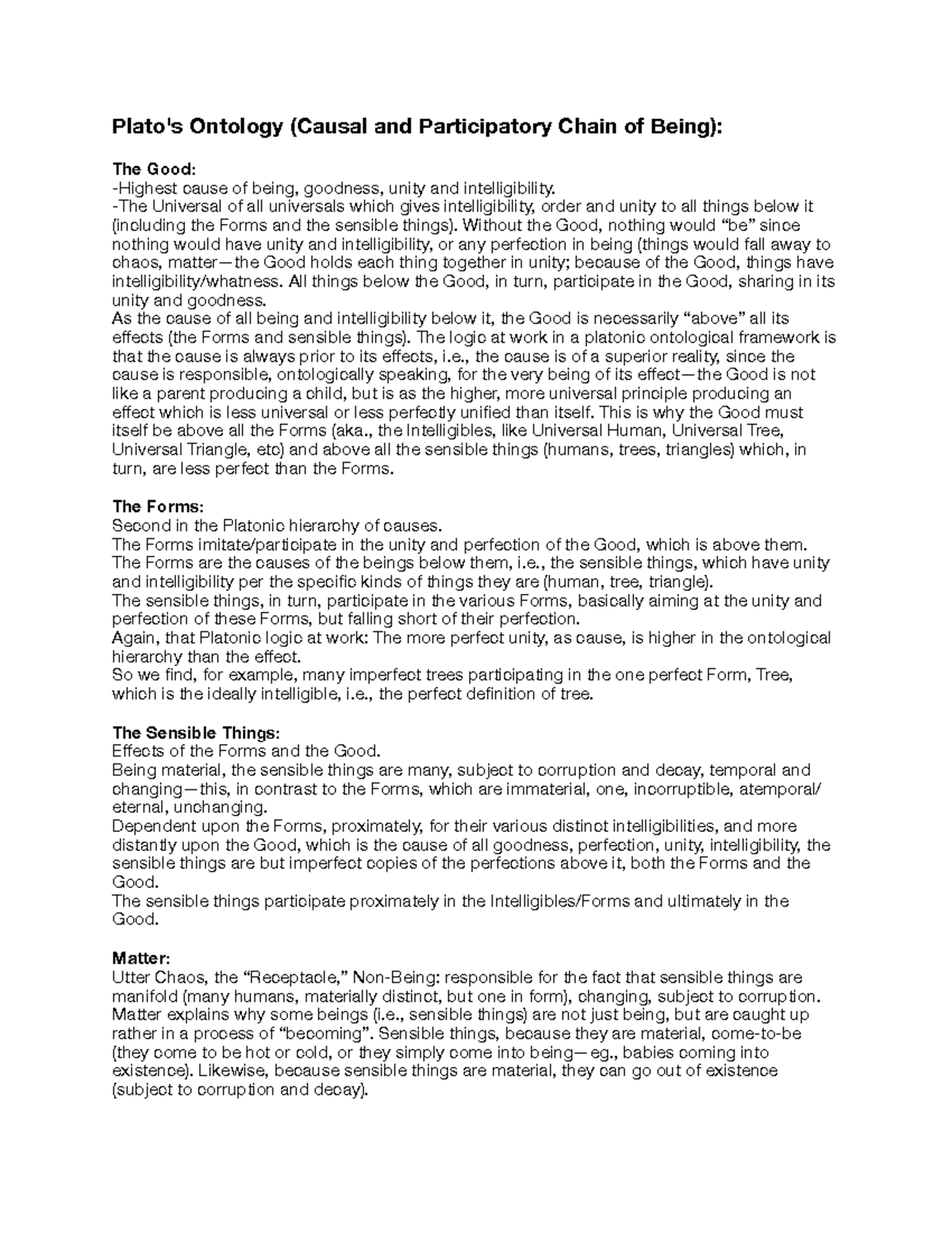 Plato’s Chain of Being - notes - Plato's Ontology (Causal and ...