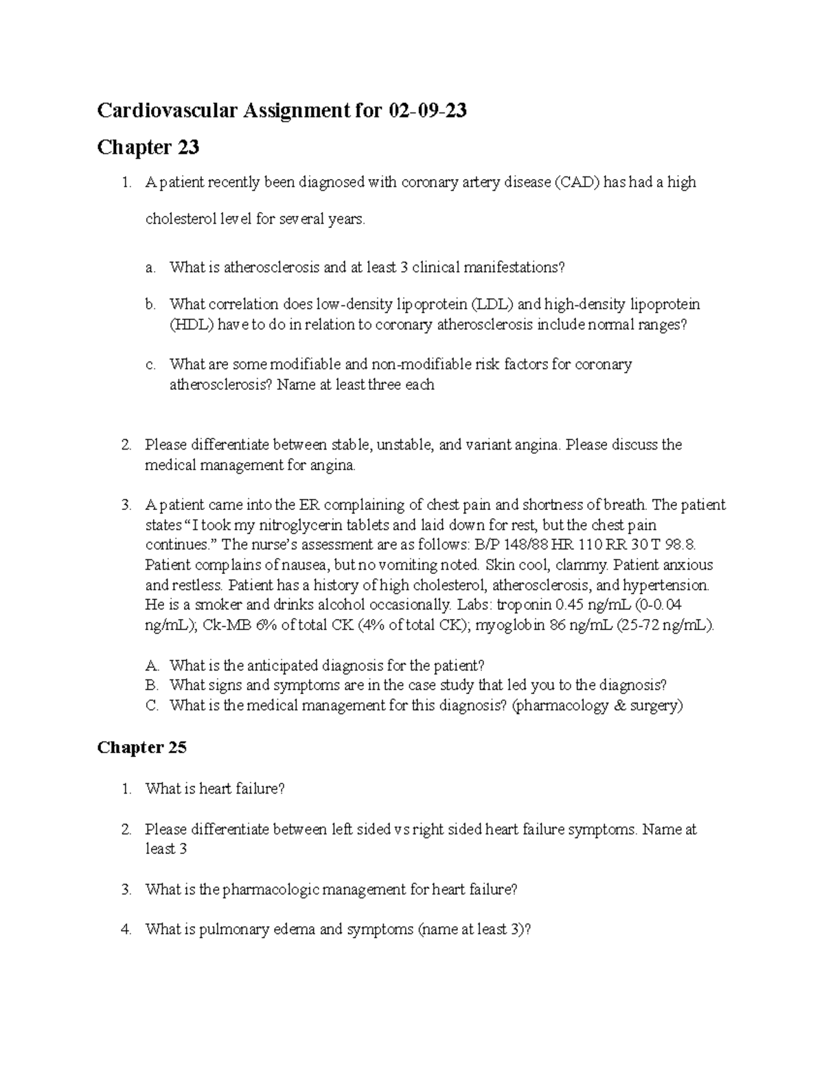 Cardio Assignment 2 23 - Old notes from class - Cardiovascular ...