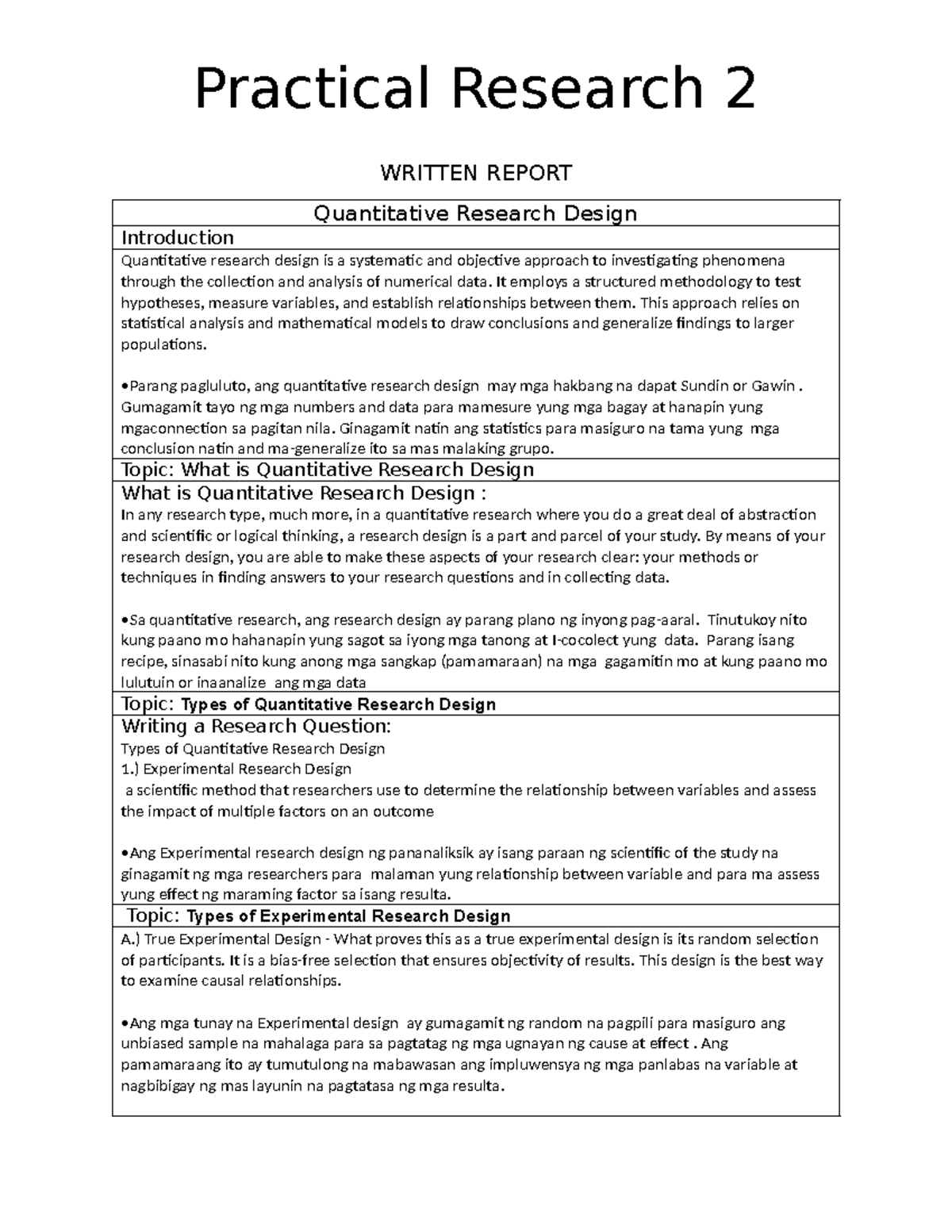 PR- Written Report - Research - WRITTEN REPORT Quantitative Research ...