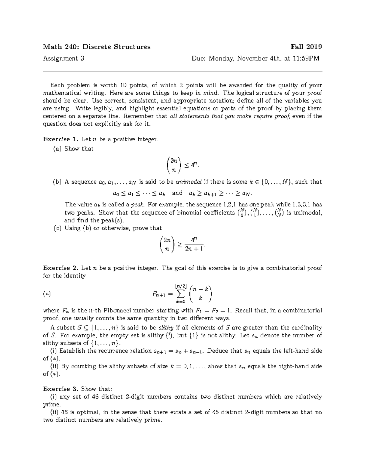 240Fall2019 - A3 - Math 240 fall 2019 assignment 3 - Math 240: Discrete Structures Fall 2019 ...
