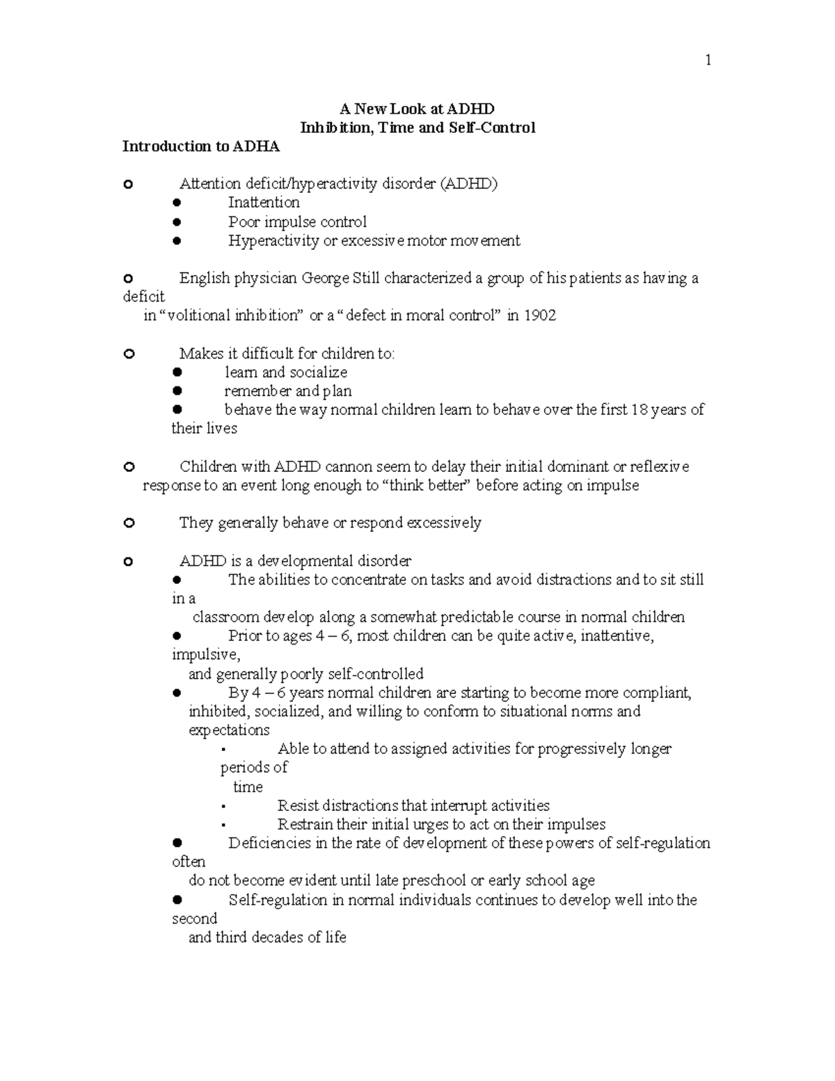 A New Look at ADHD - Lecture notes 1 - A New Look at ADHD Inhibition ...