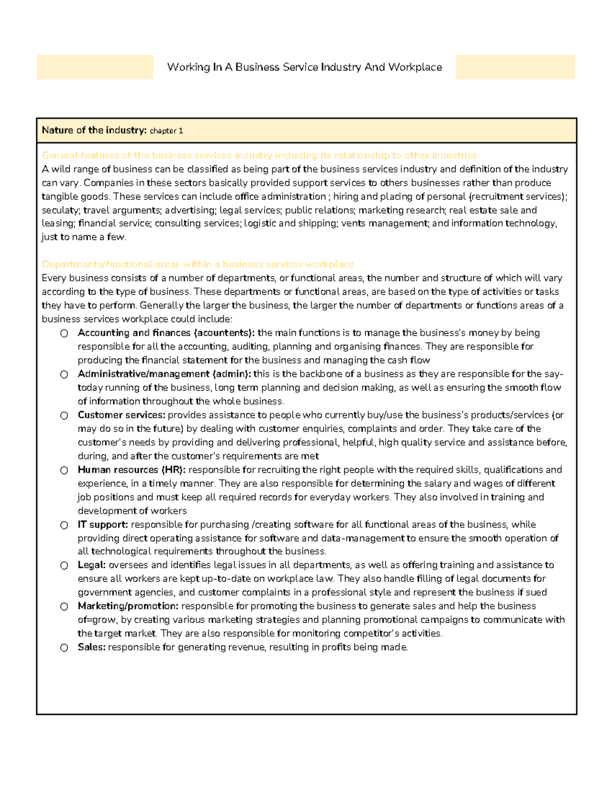 All Study Notes - Working In A Business Service Industry And Workplace ...