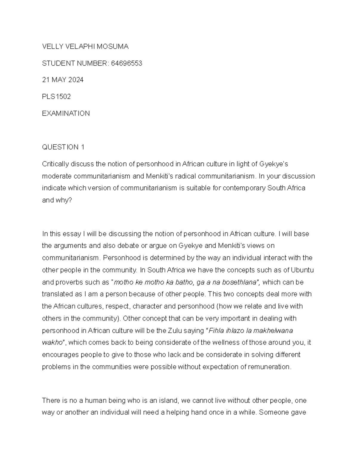Velly Velaphi Mosuma EXAM PLS 1502 - VELLY VELAPHI MOSUMA STUDENT ...