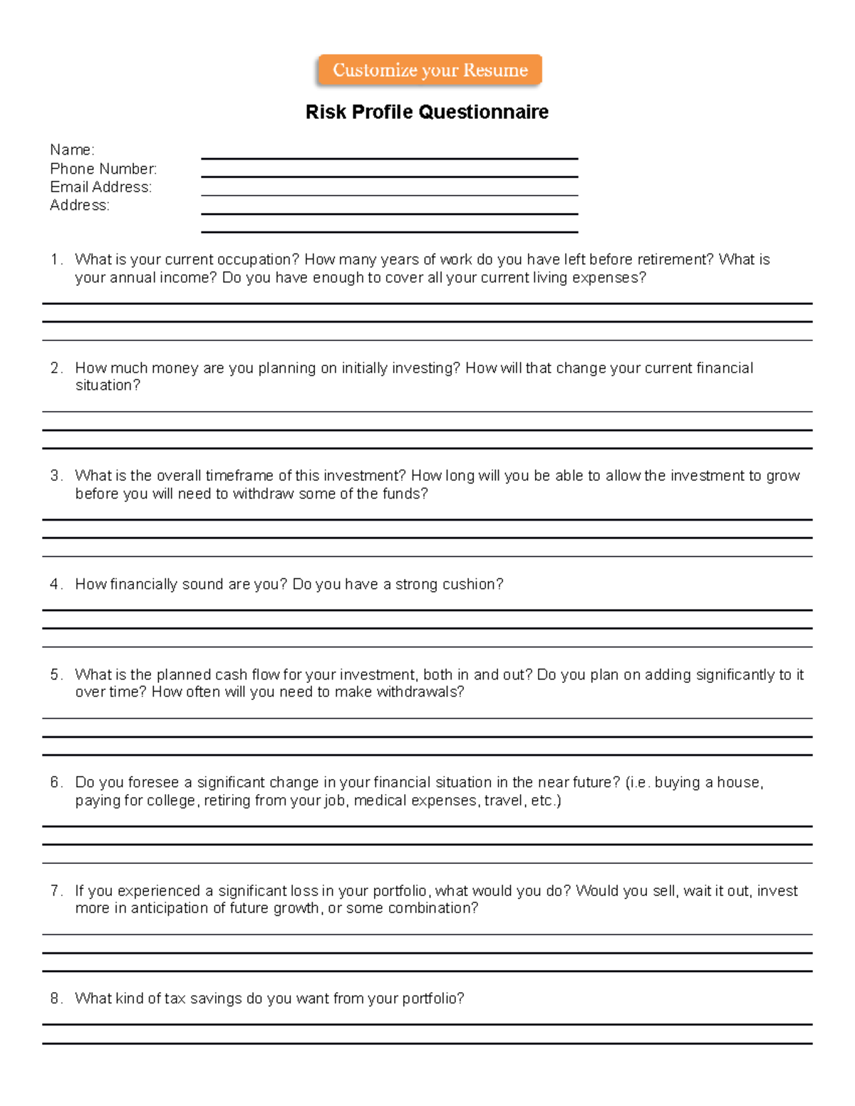 Risk-Profile-Questionnaire - Risk Profile Questionnaire Name: Phone ...