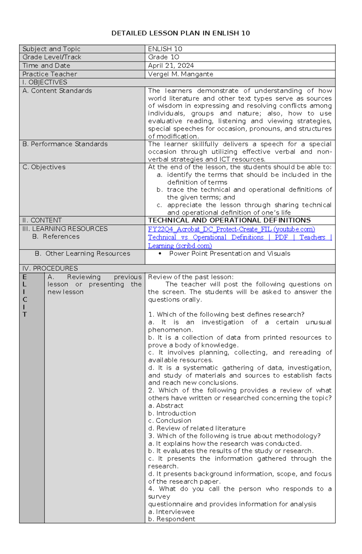 Technical-AND- Operational- Definitions-LP (1) 055616 - DETAILED LESSON PLAN IN ENLISH 10 ...