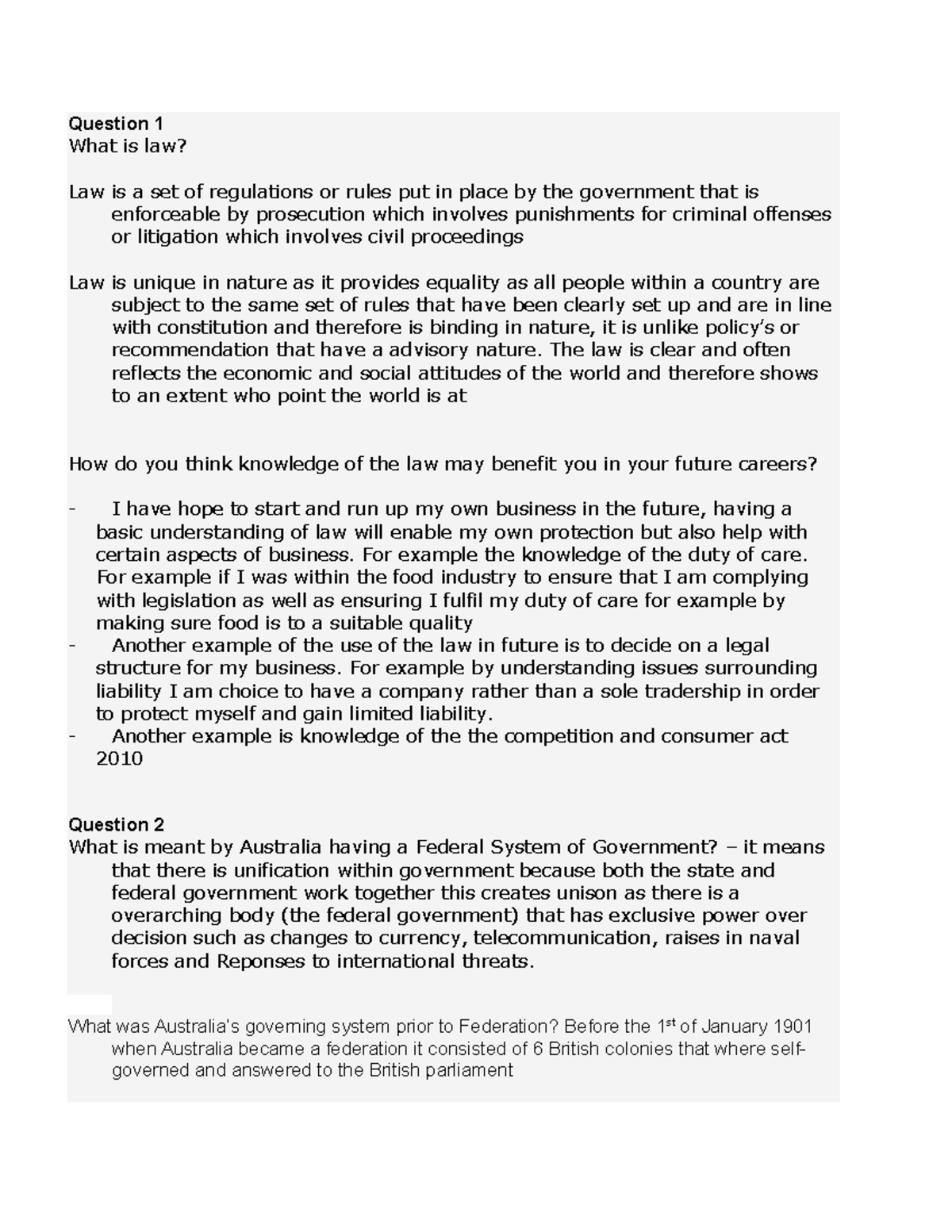sumbission 1 - tutorial 1 - Question 1 What is law? Law is a set of ...