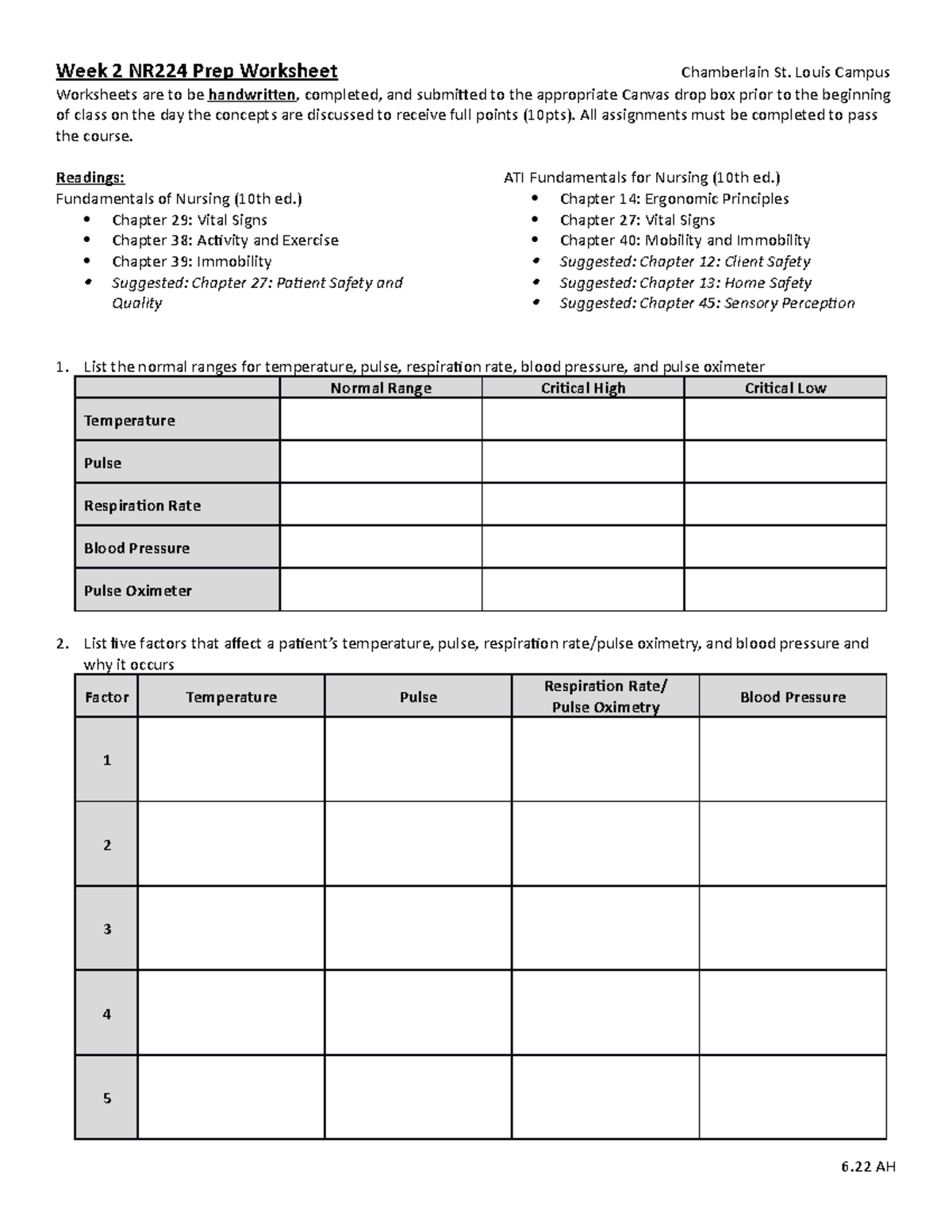Week 2 NR224 Prep Worksheet - Worksheets are to be handwritten ...