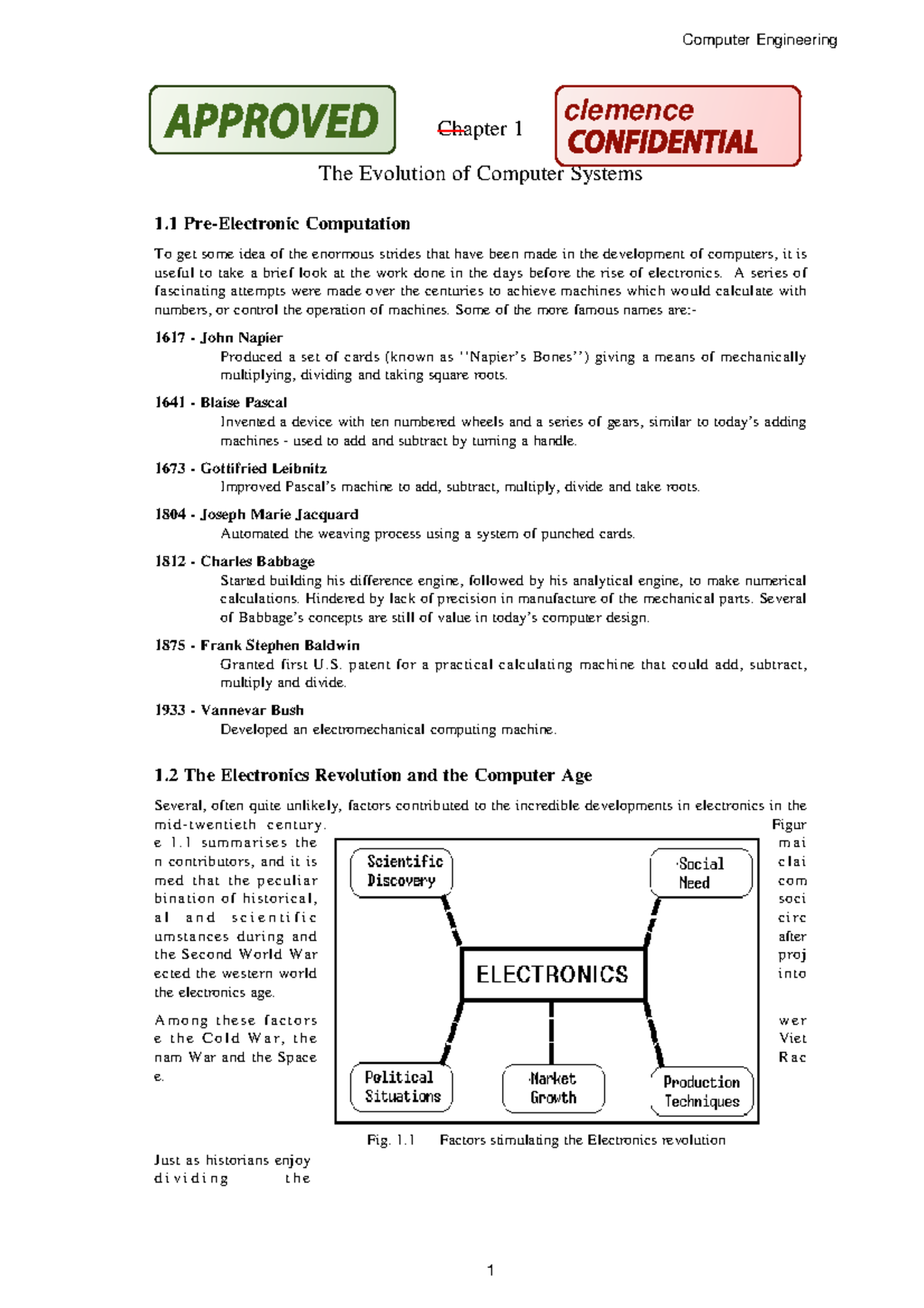 Chapter 1 - Computer architecture - Chapter 1 The Evolution of Computer Systems 1 Pre-Electronic ...