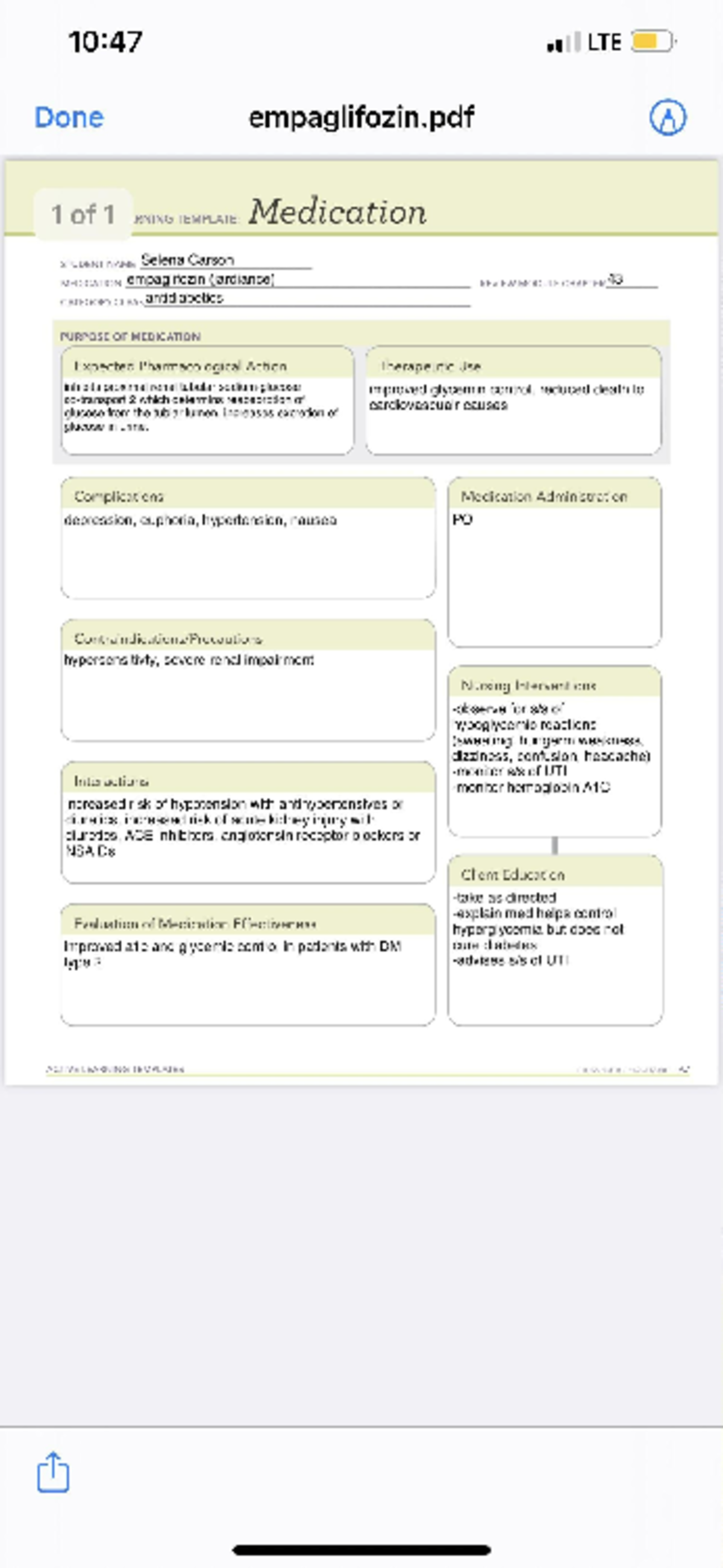 empaglifozin medication template - 10:47 LTE Done empaglifozin 1 of 1 ...