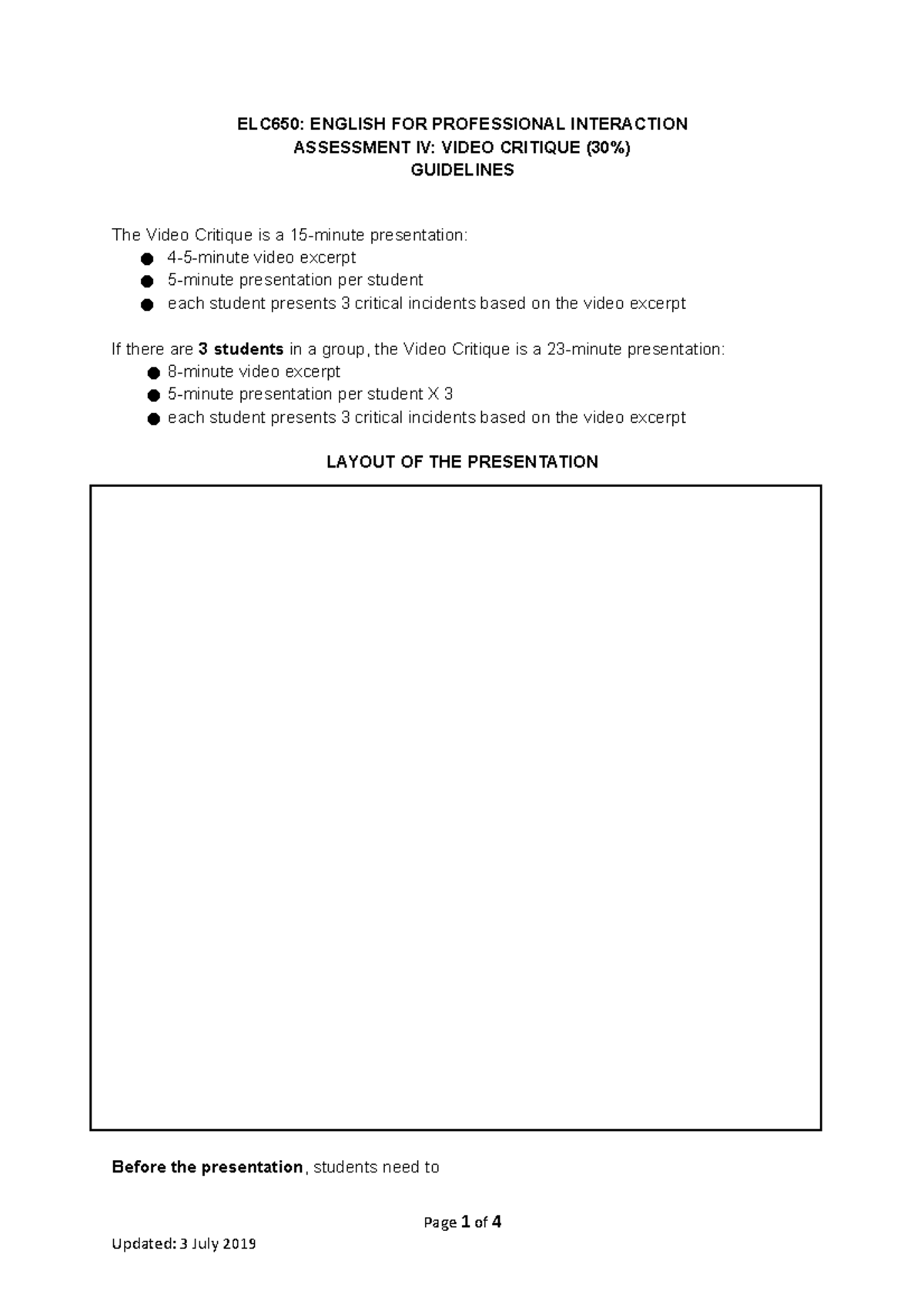 ELC650 Video C Guidelines - ELC650: ENGLISH FOR PROFESSIONAL ...