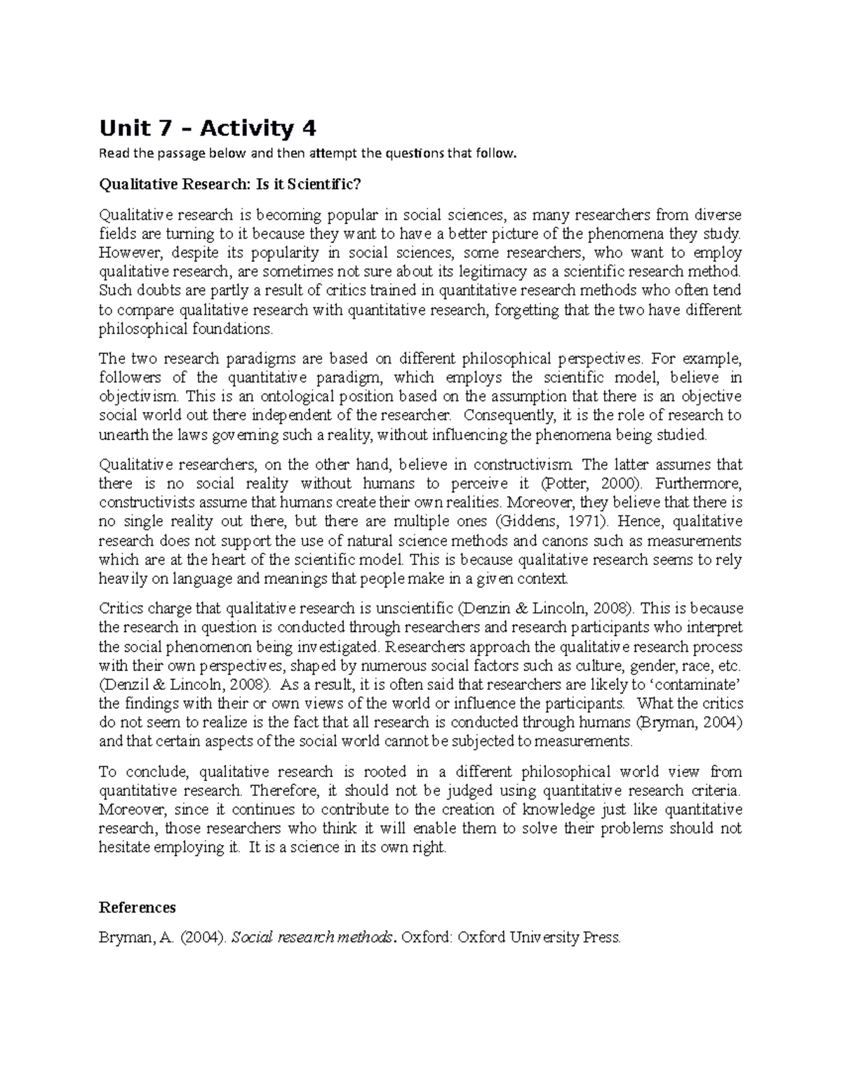 Unit 7 Activity 4 - Linking words - Unit 7 – Activity 4 Read the ...