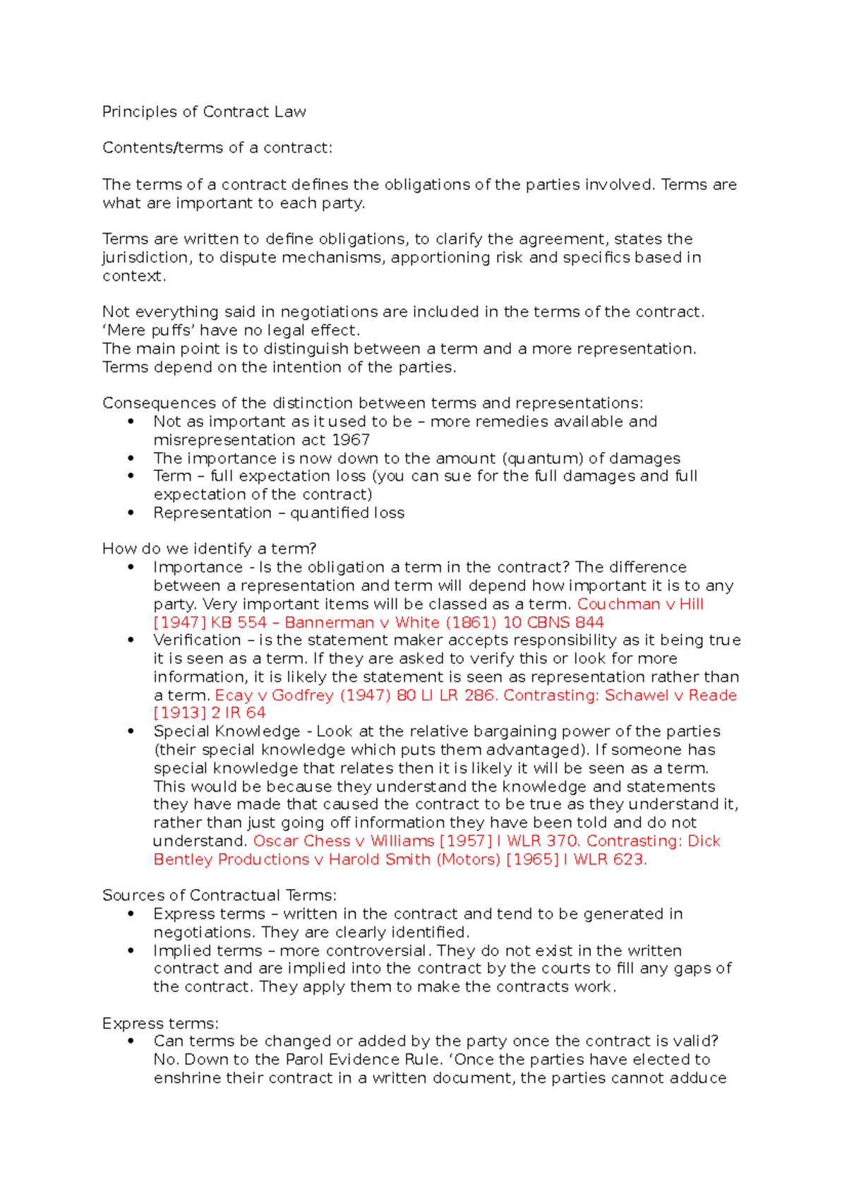 Principles of Contract - Terms are what are important to each party ...