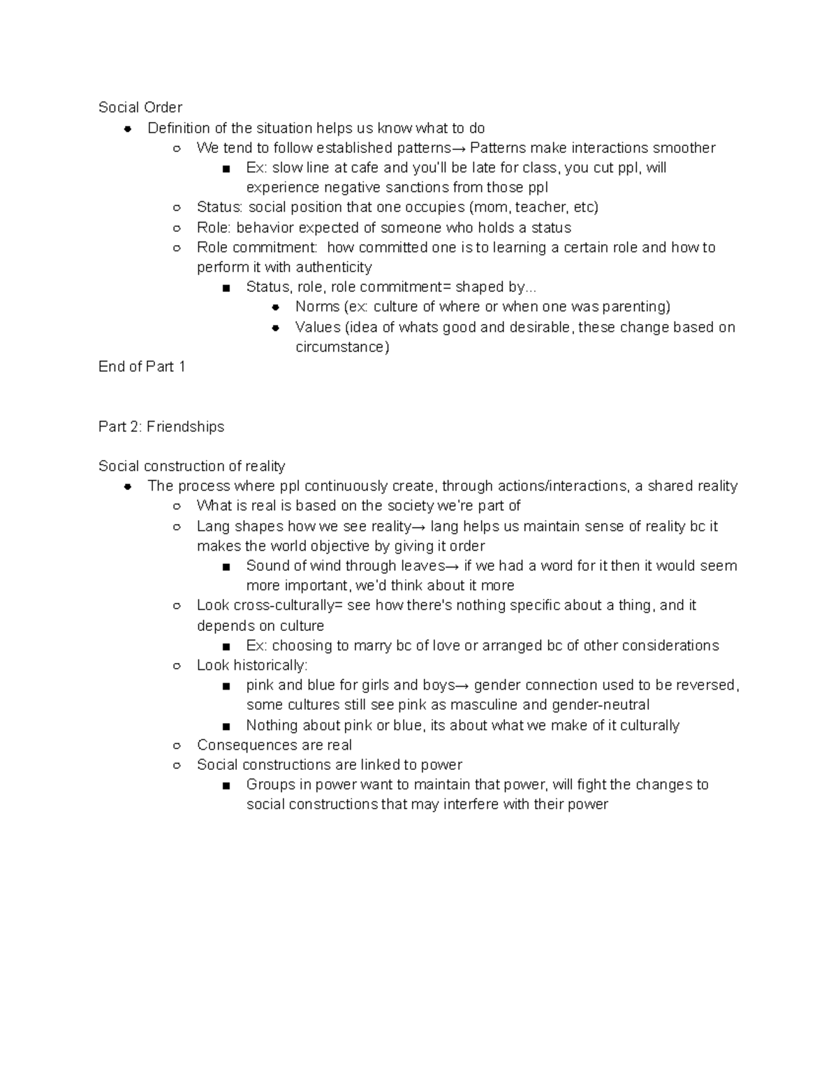Social Order and Friendships - Social Order Definition of the situation ...