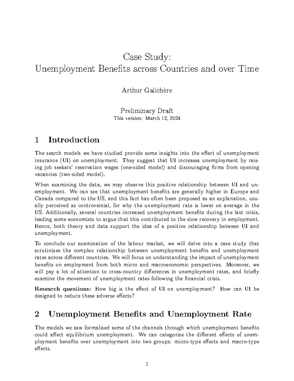 EC201 Lecture Note - Unemployment Benefits across Countries and over ...