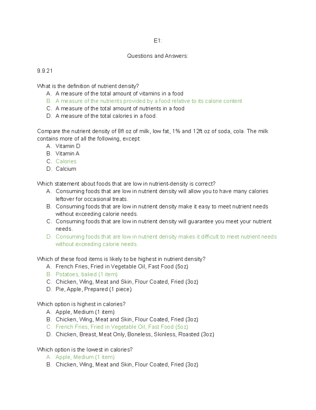 Exercises - Practice Questions - E1: Questions and Answers: What is the ...