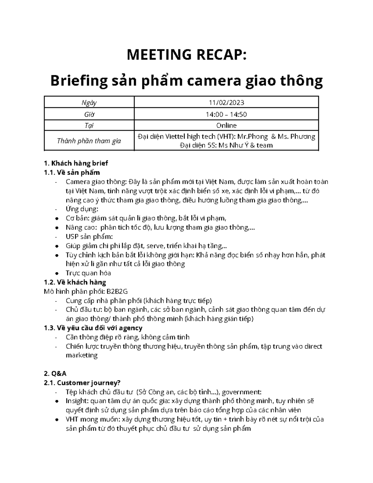 Meeting Recap - Viettel - 20220211 - MEETING RECAP: Briefing sản phẩm ...