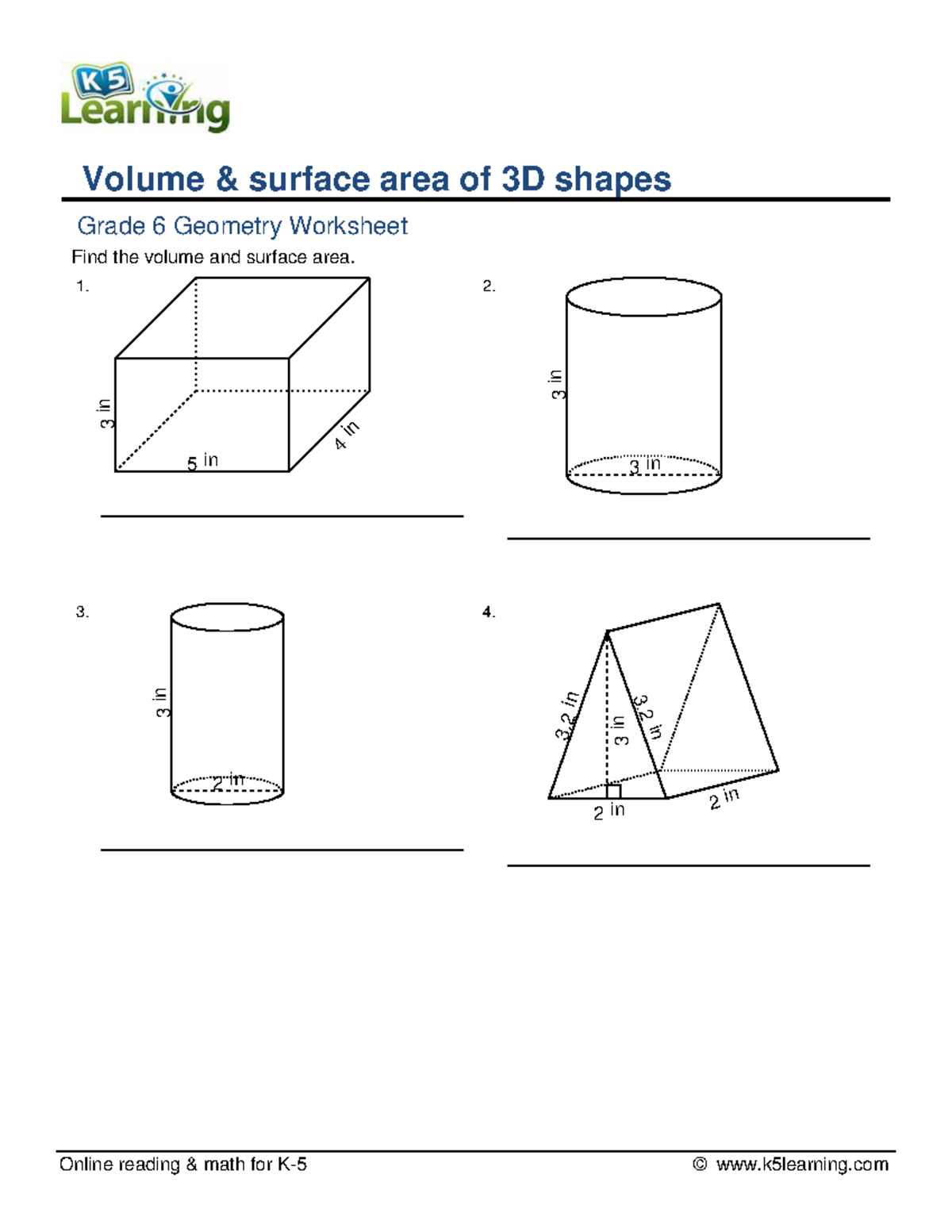 Grade 6 volume surface area 3d shapes d - Online reading & math for K-5 ...