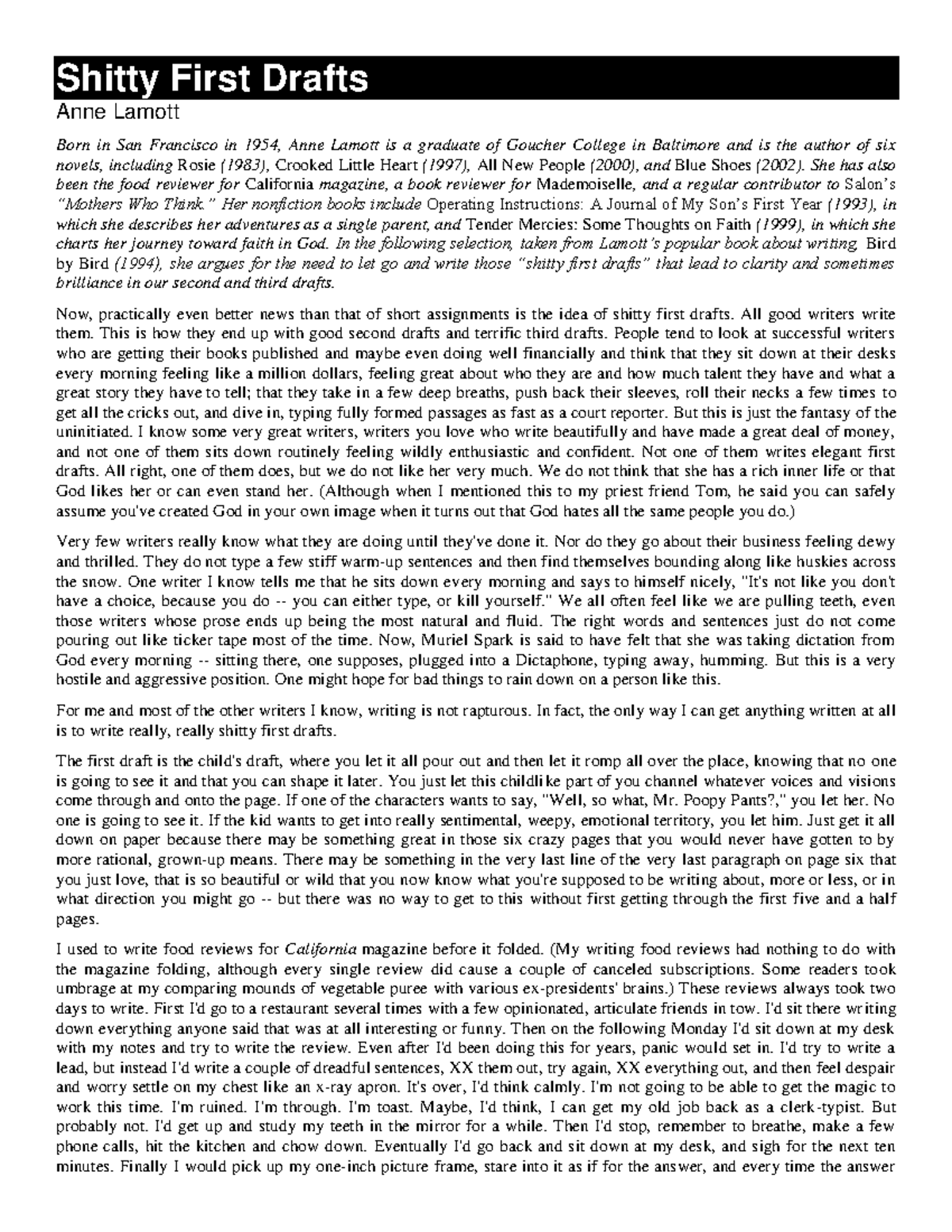 Lamott, Anne, Shitty First Drafts - Shitty First Drafts Anne Lamott ...