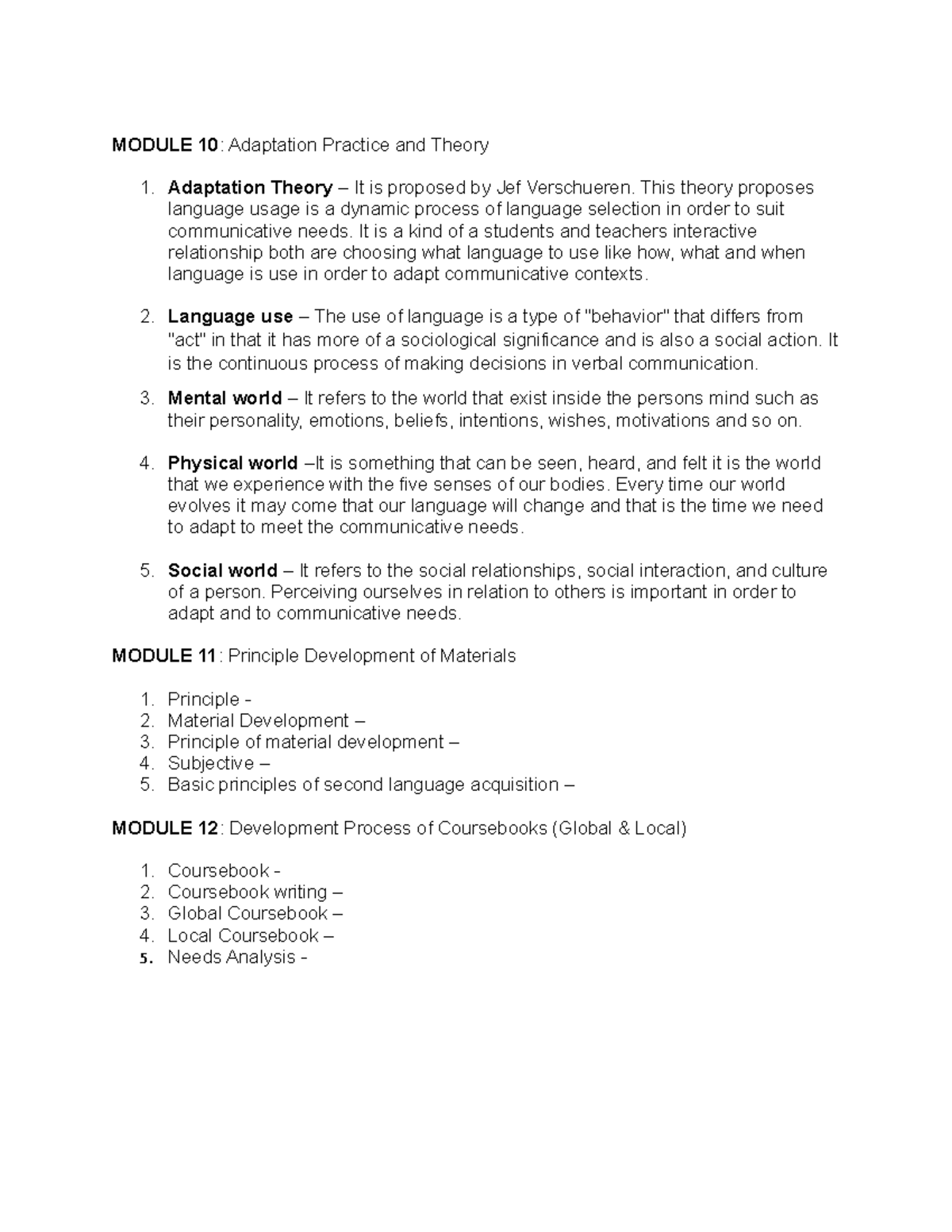 ENG 149 World Journal - read it to help you. - MODULE 10: Adaptation ...