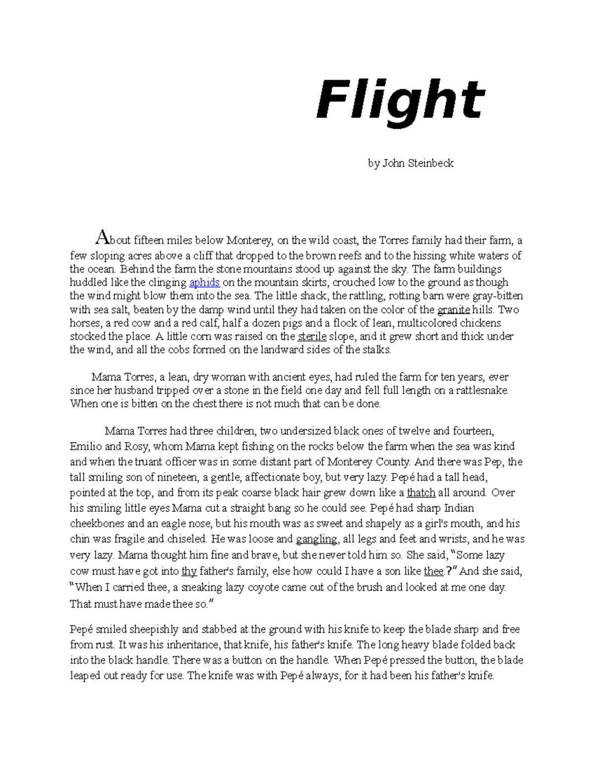 Flight - One of the stories of the subject American Literature - Flight ...