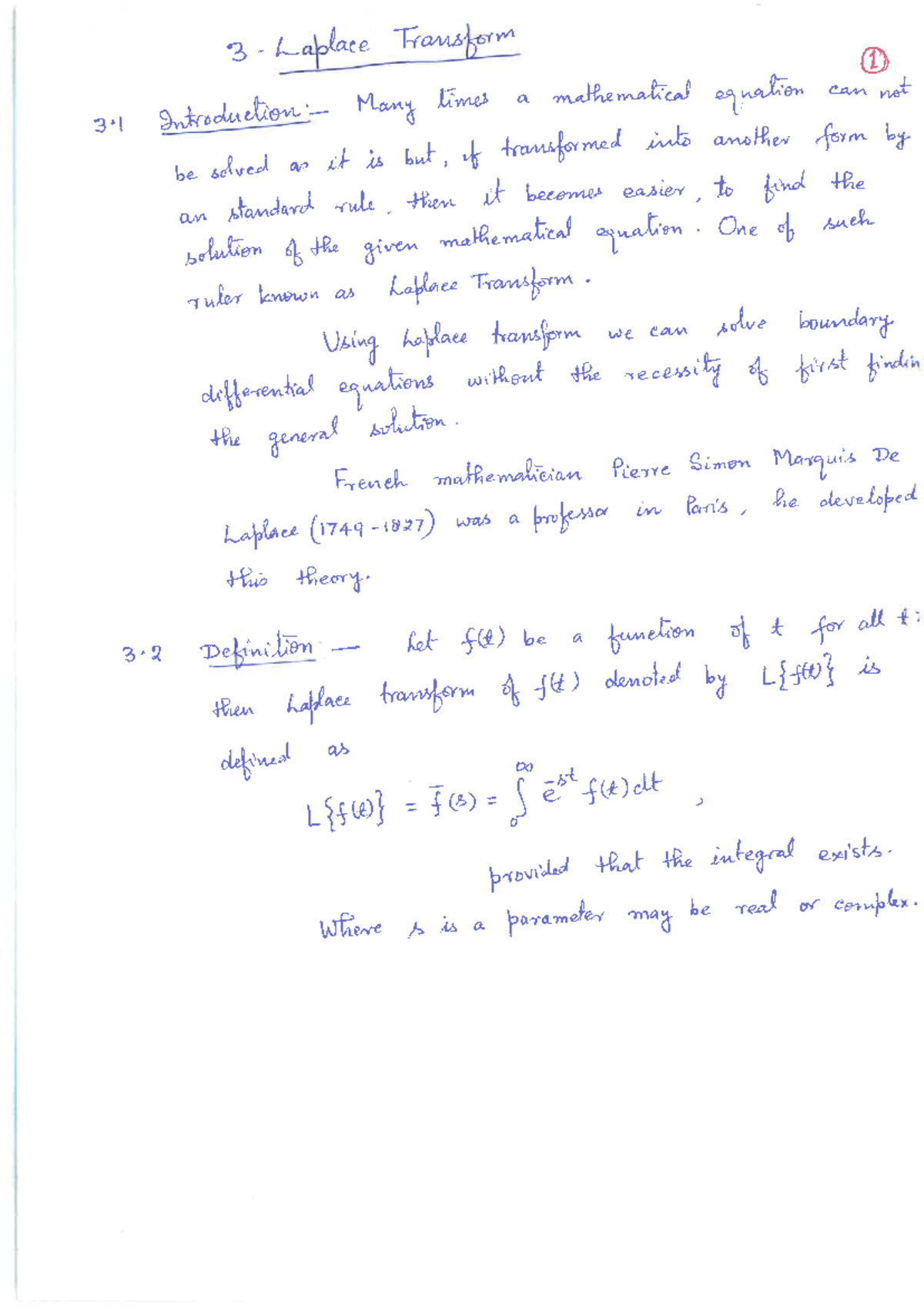 Laplace Transform - maths 4 notes - B.tech - Studocu