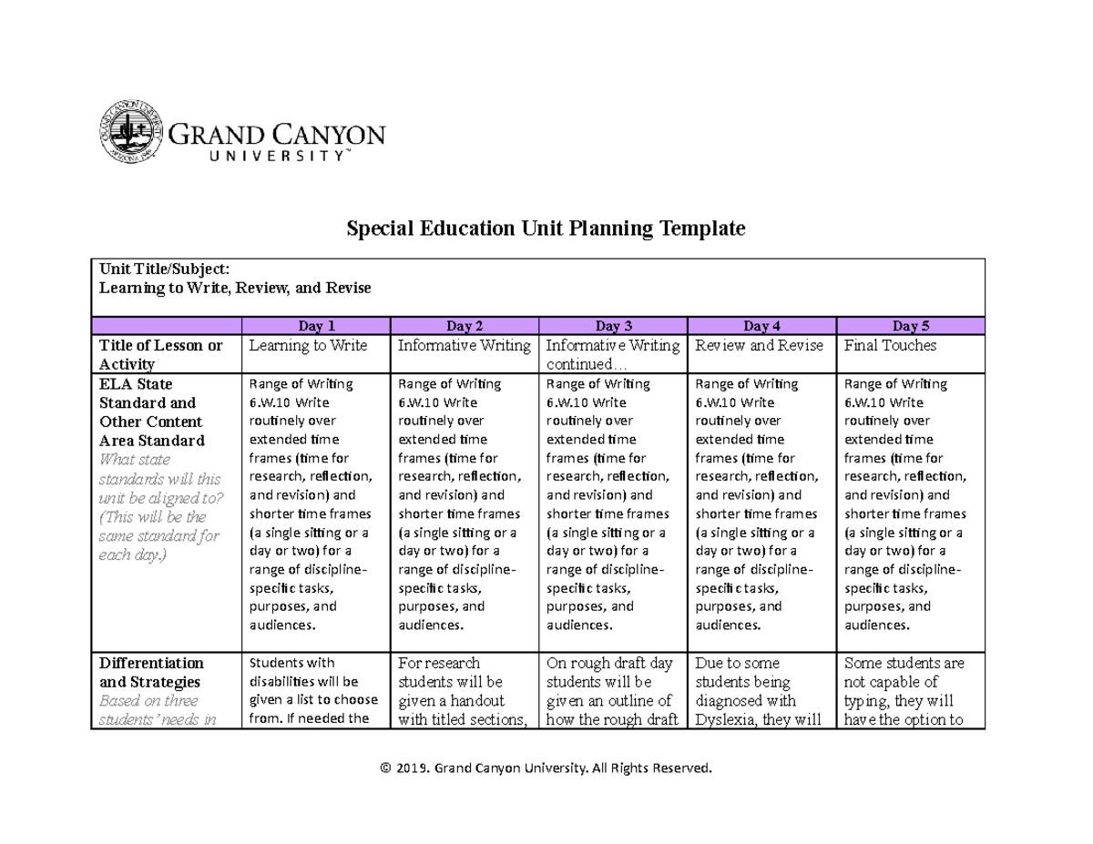 SPD-480-T5-Special Education Unit Plan Template - Special Education ...