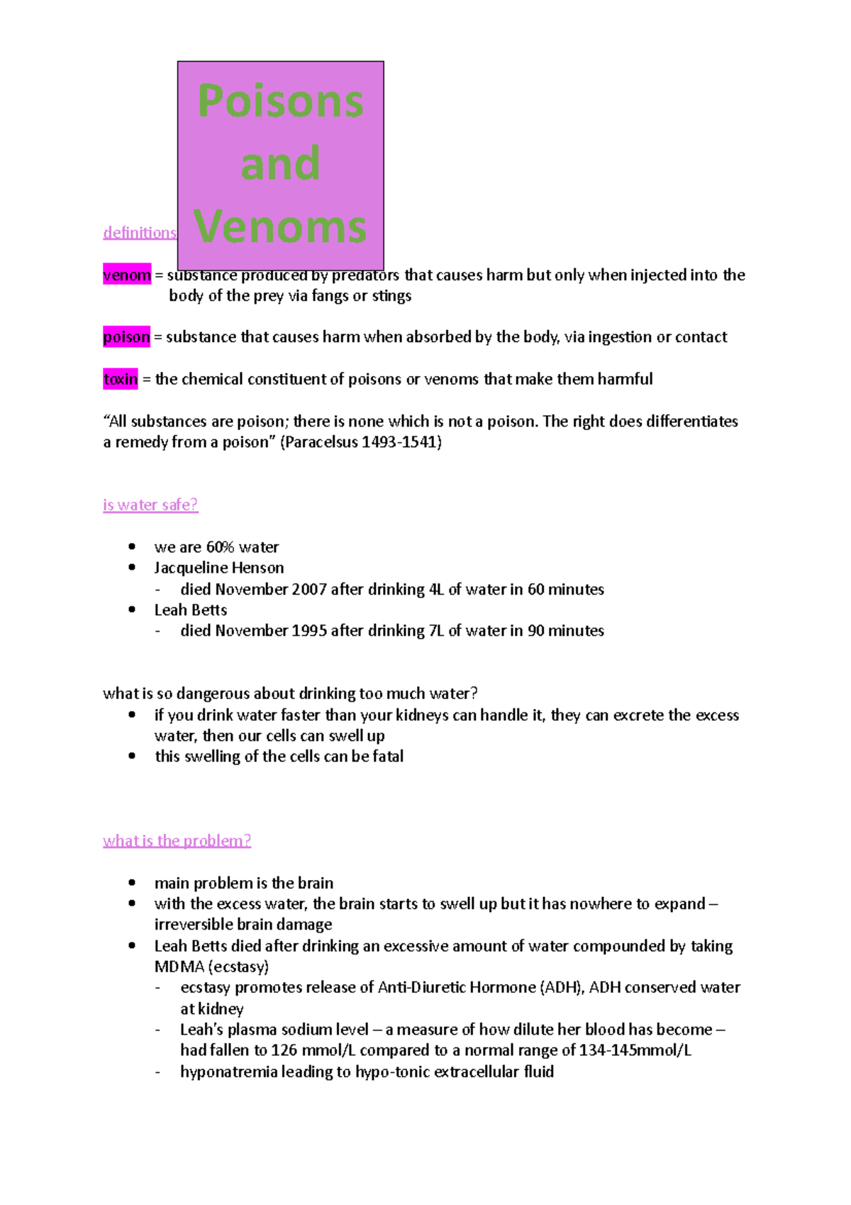 Poisons and venoms - SM1001 - deiniions venom = substance produced by ...