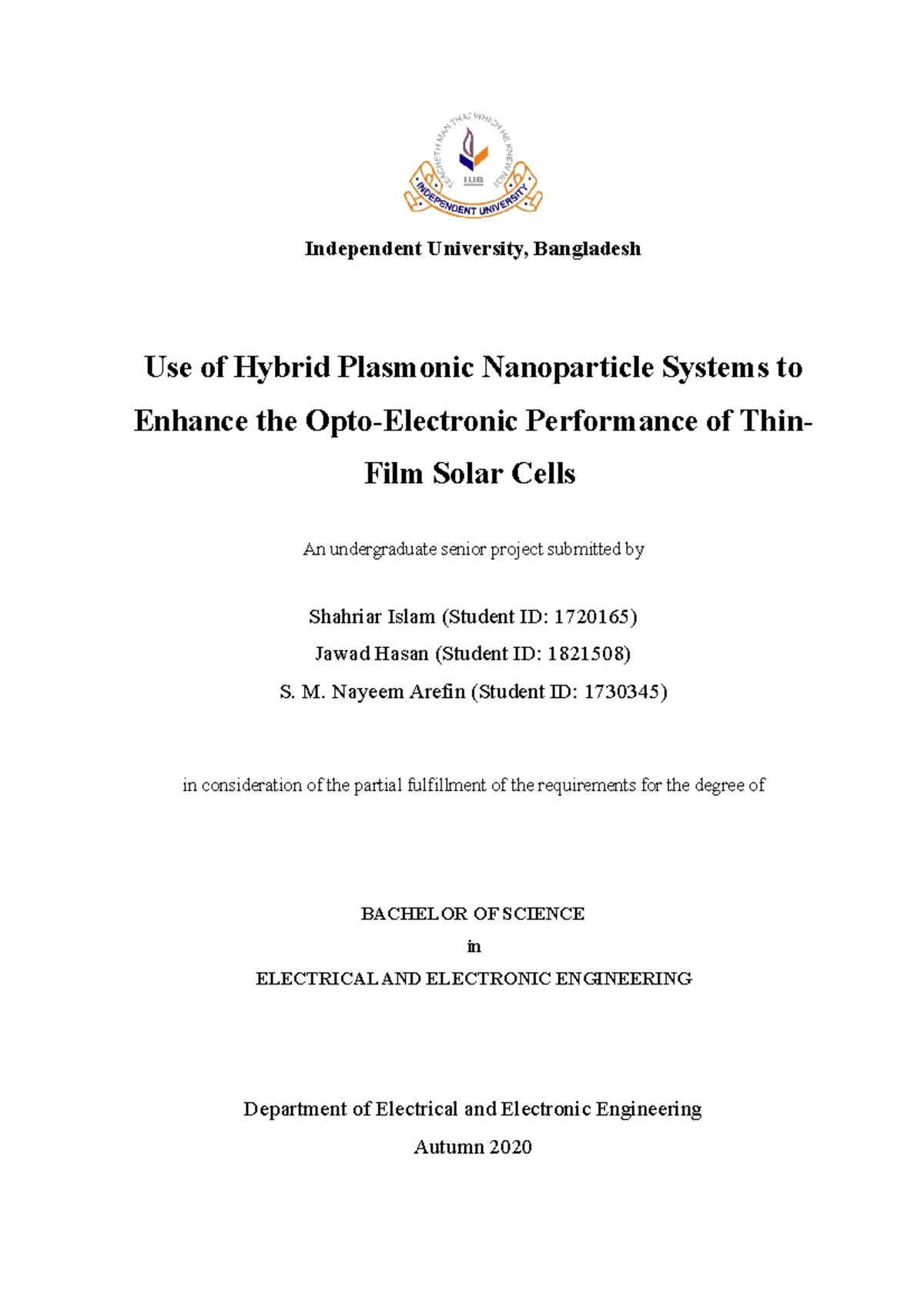 Eee 400 Final Report Sample Report For Eee 440 Independent University