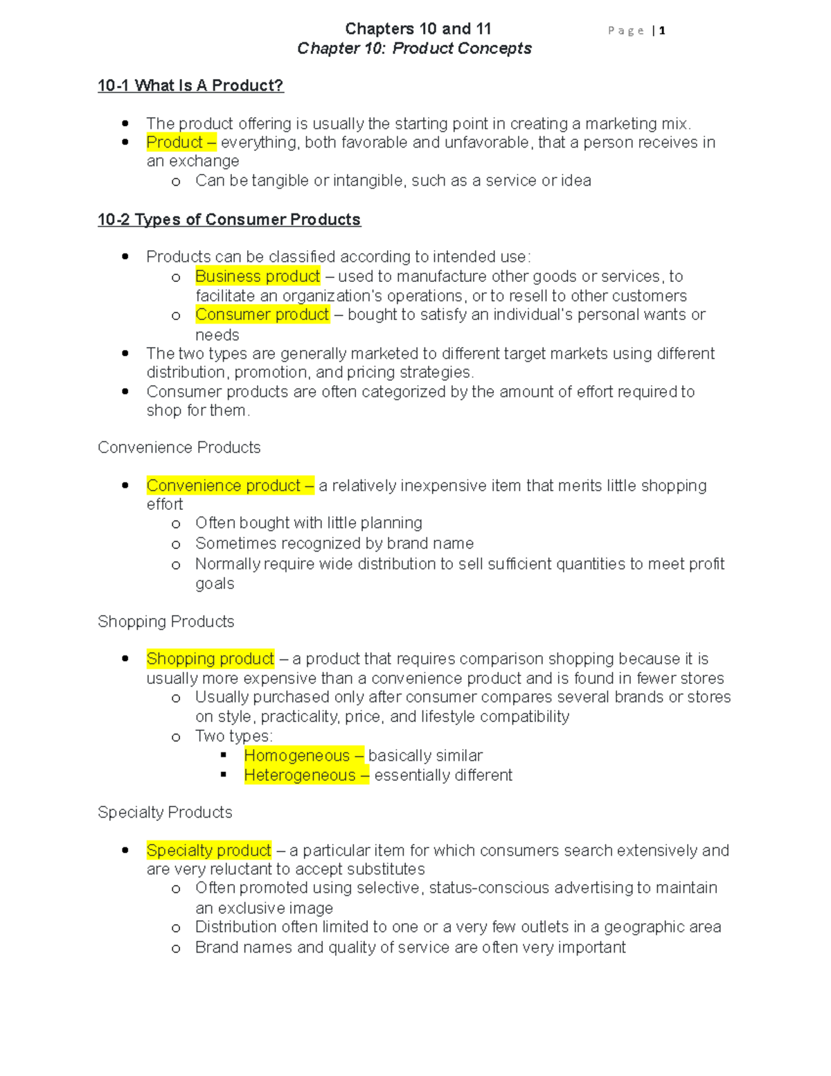 Chapter 10 Notes - Chapter 10: Product Concepts 10-1 What Is A Product ...