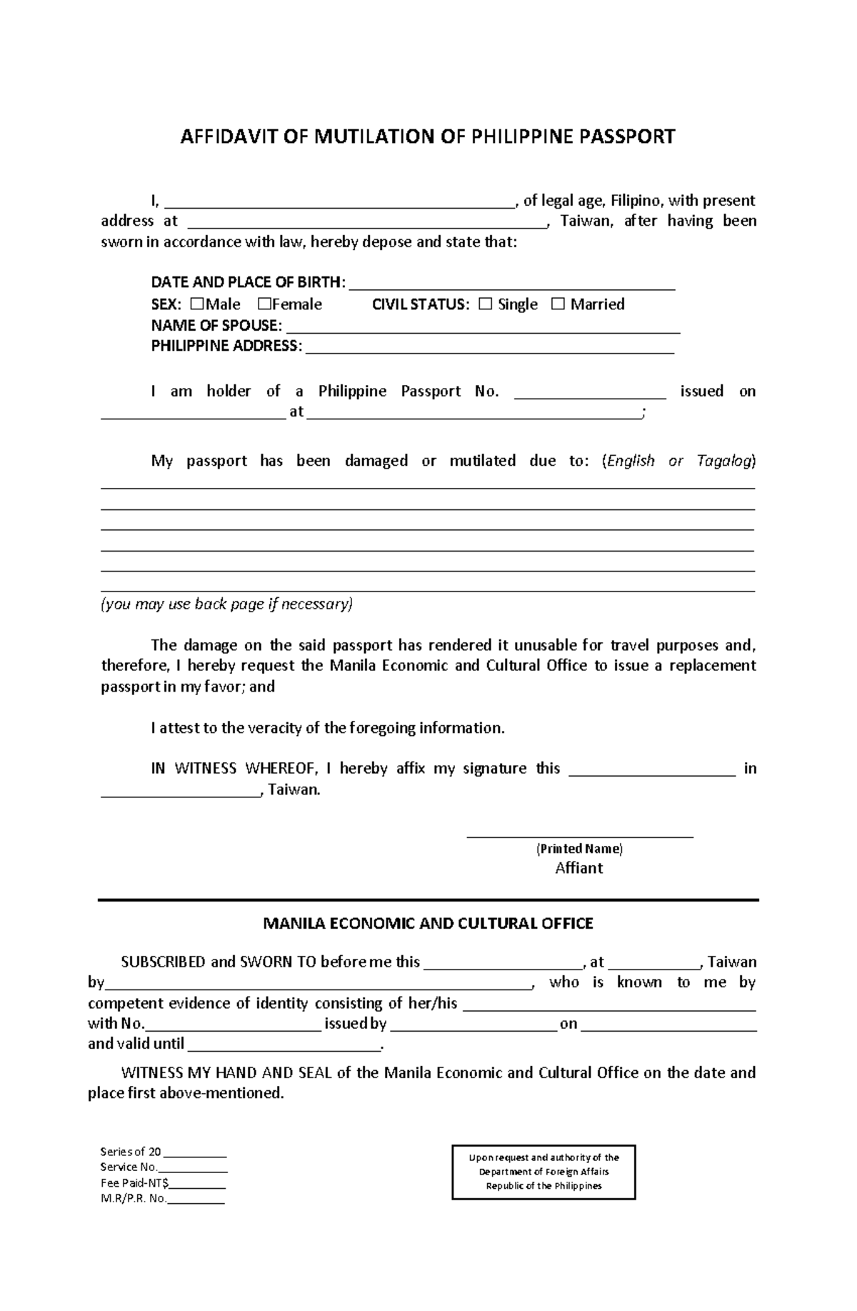 Affidavit of Mutilation of Philippine Passport - AFFIDAVIT OF ...