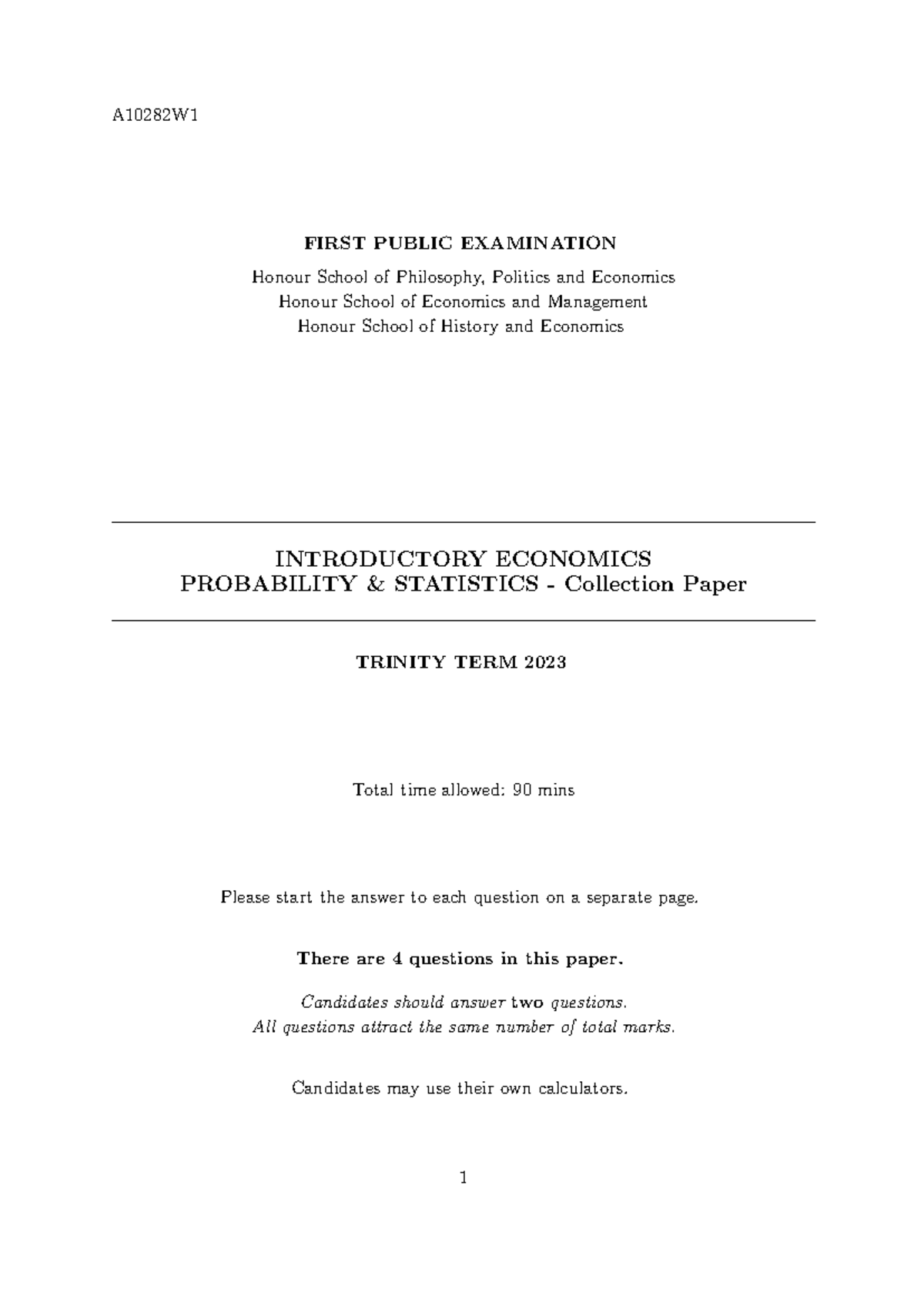 Prelims Prob & Stats Collection Paper 2023 - A10282W FIRST PUBLIC ...