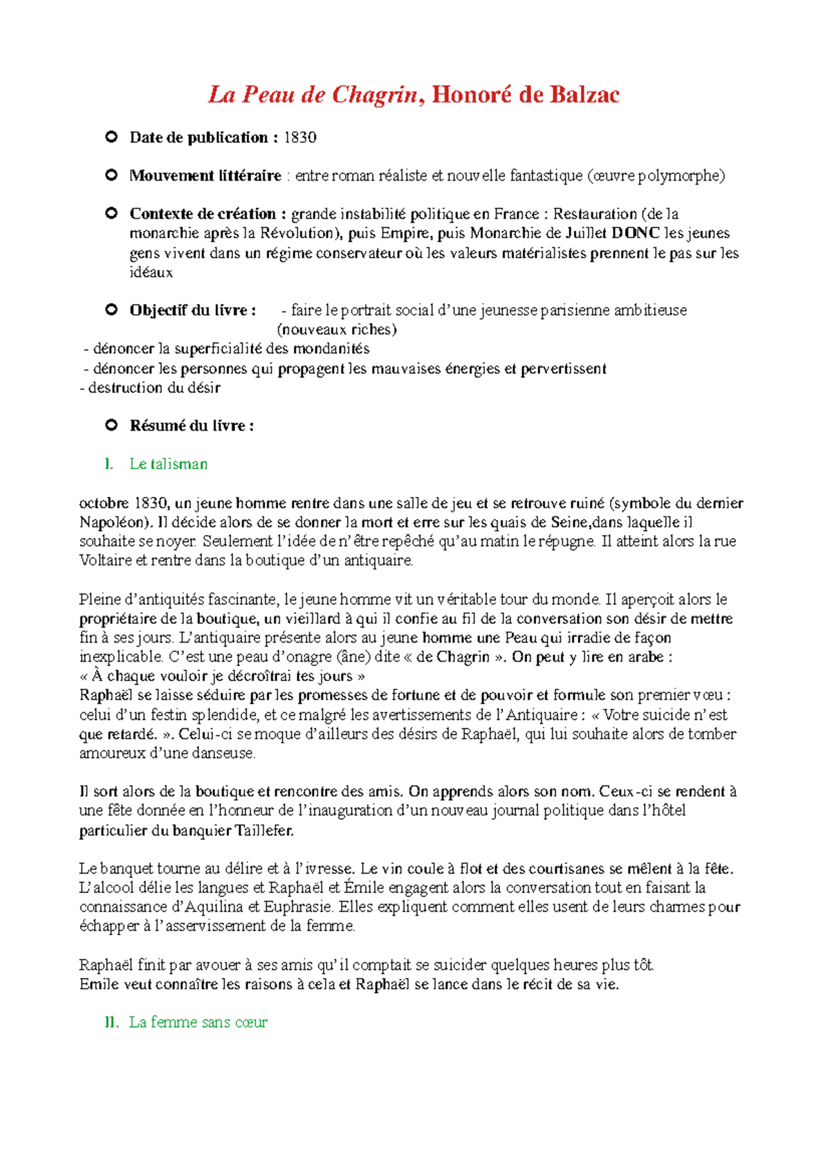 Fiche de lecture+ analyse de la Peau de Chagrin, Balzac - La Peau de ...