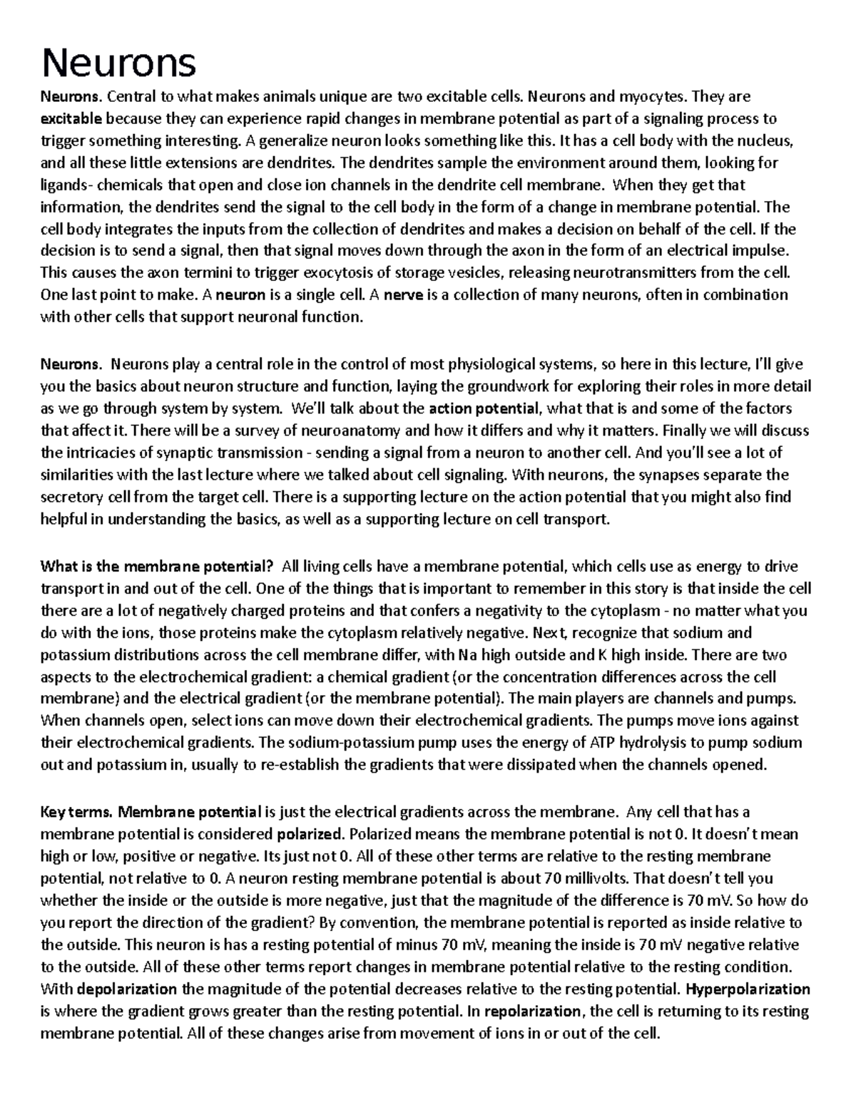 12 neurons transcript - neuron notes - Neurons Neurons. Central to what ...