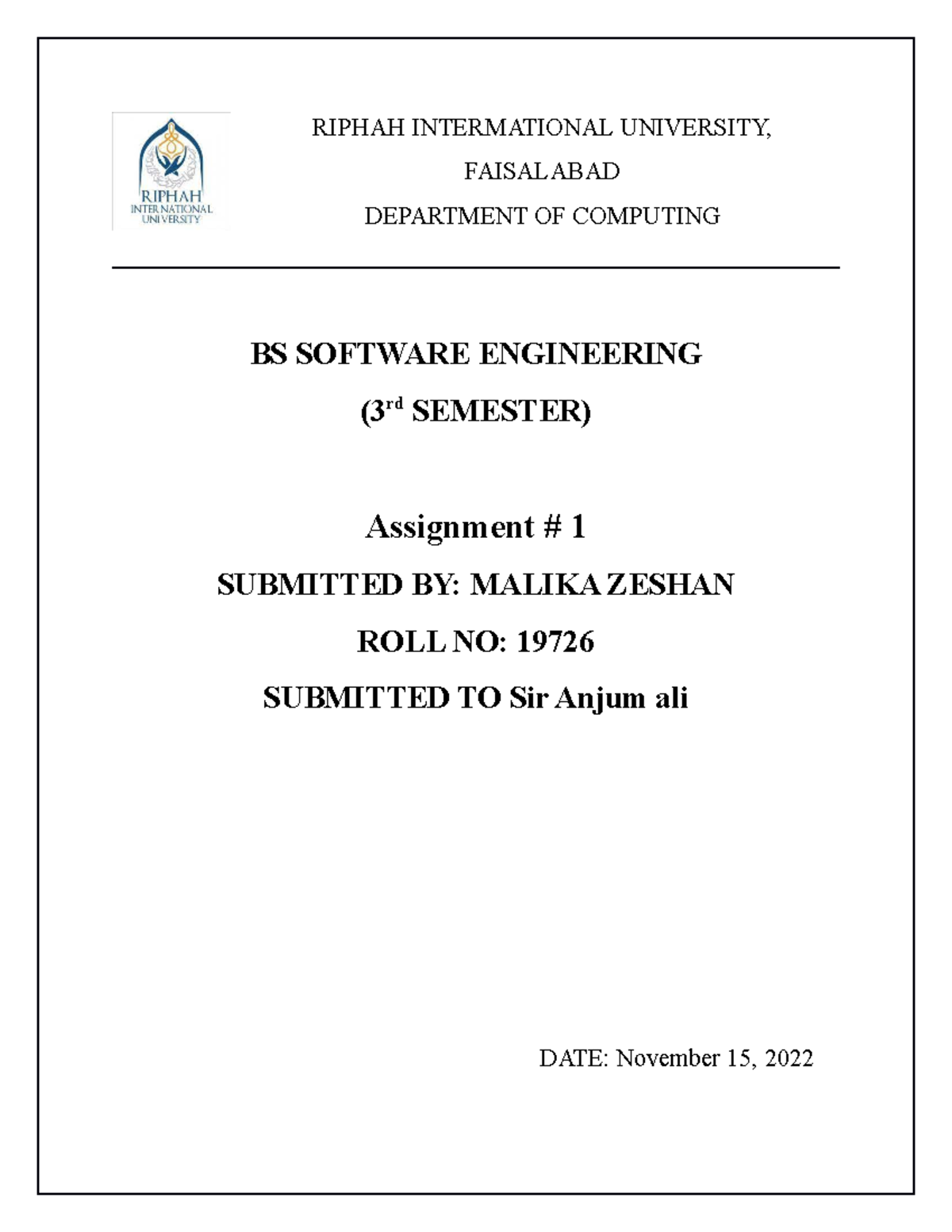 19726 Assigment This Document Is About Software Requirement Engineering Riphah 