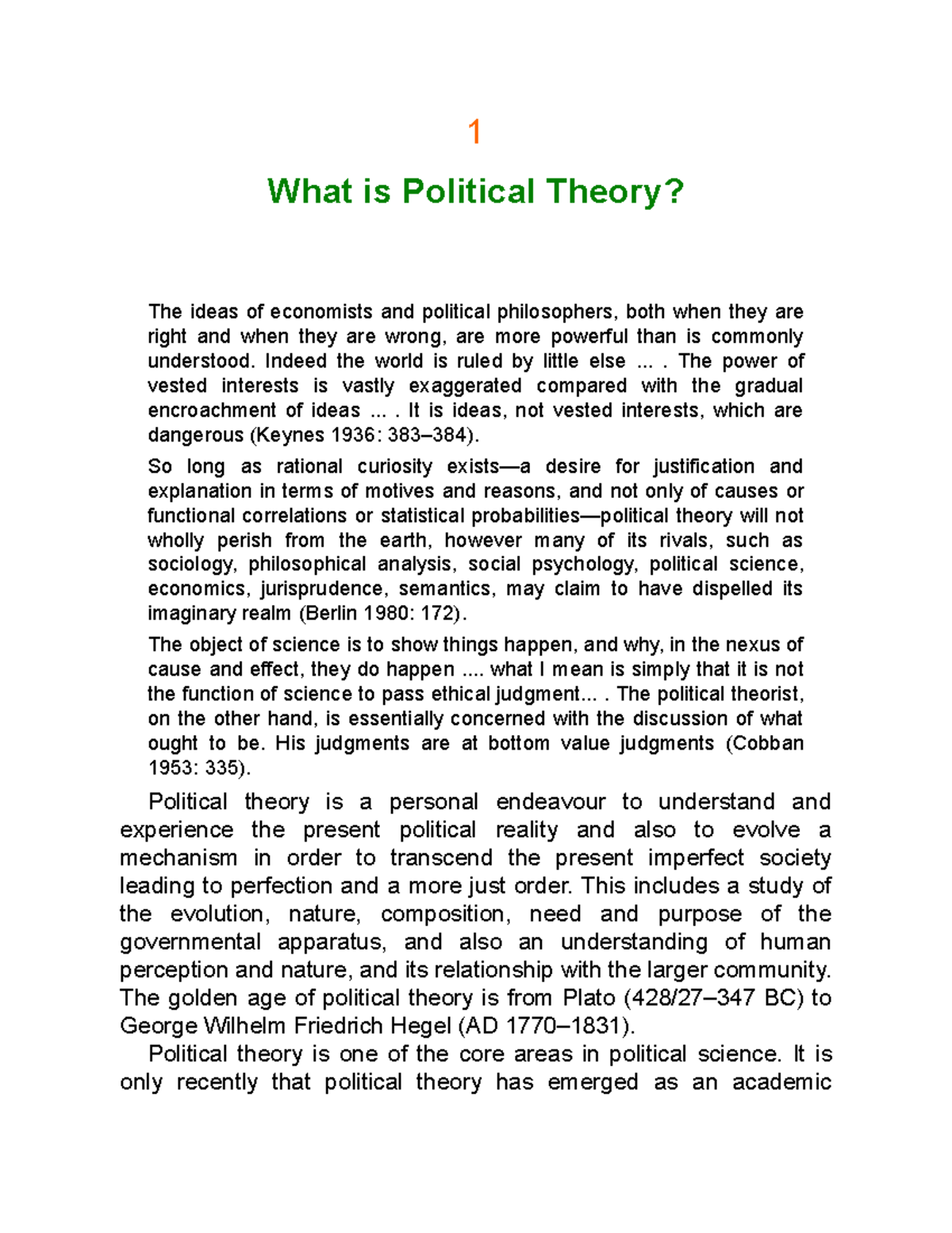 Ch 1 - Classical political thought - 1 What is Political Theory? The ...