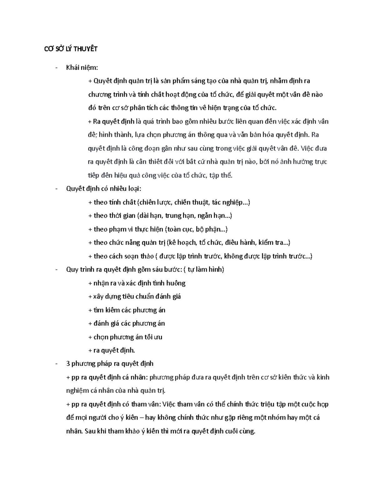 CƠ SỞ LÝ THUYẾT - upload for premium - C Ơ S ỞLÝ THUYẾẾT Khái ni m:ệ Quyếết đ nh qu n tr là s n ...
