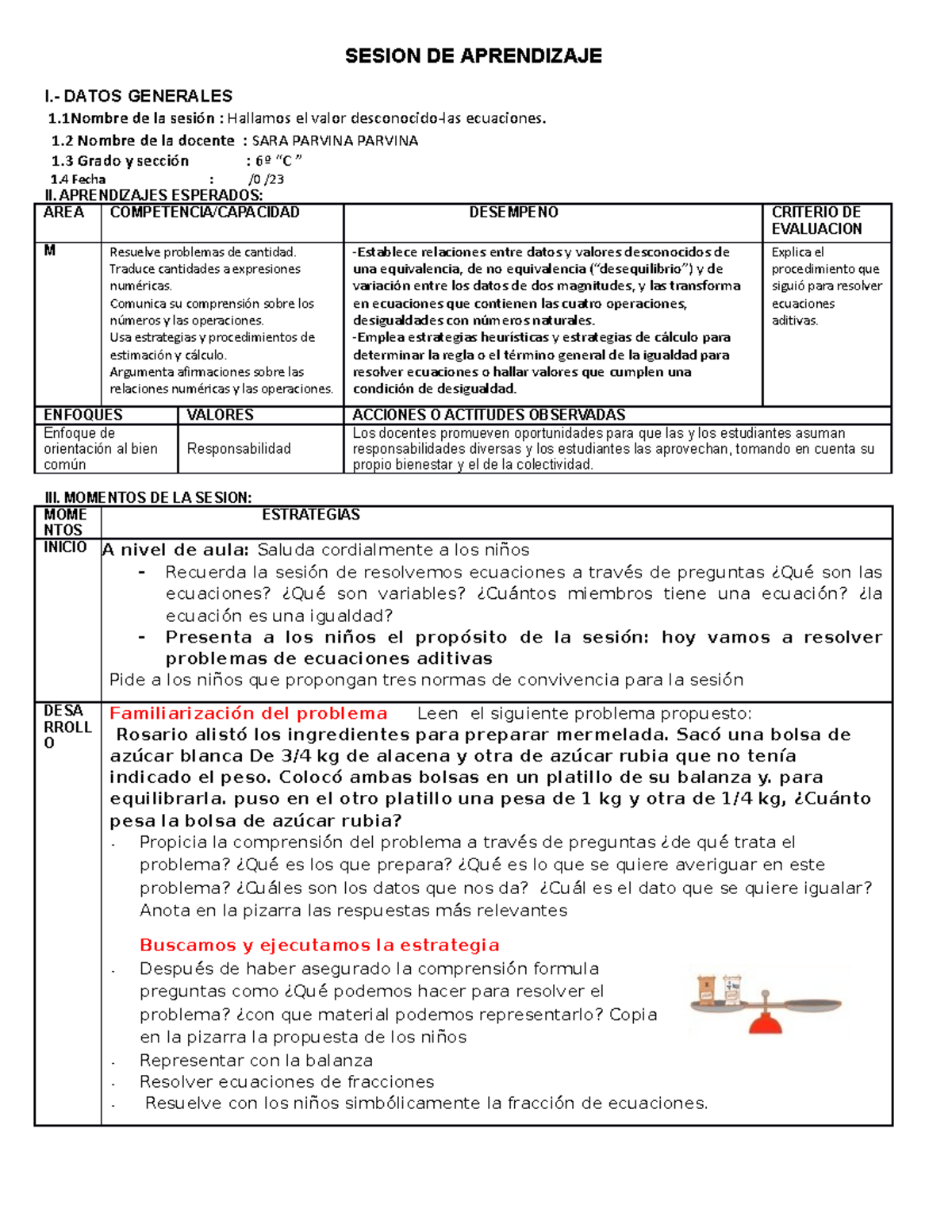 Sesion Ecuaciones - ejercicios - SESION DE APRENDIZAJE I.- DATOS ...