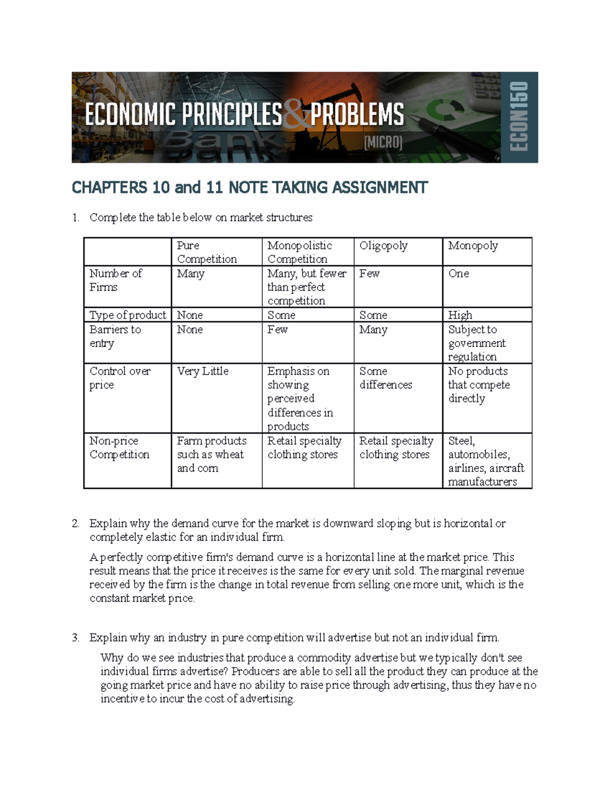 Econ150 document Note Taking Assignment Chp 10And11 - CHAPTERS 10 and ...