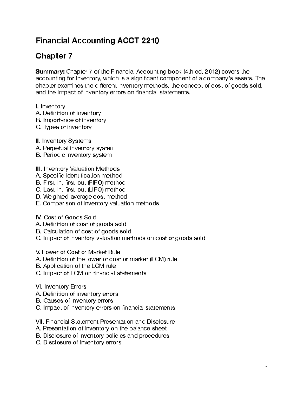 ACCT 2210 - Chapter 7 - Financial Accounting ACCT 2210 Chapter 7 ...