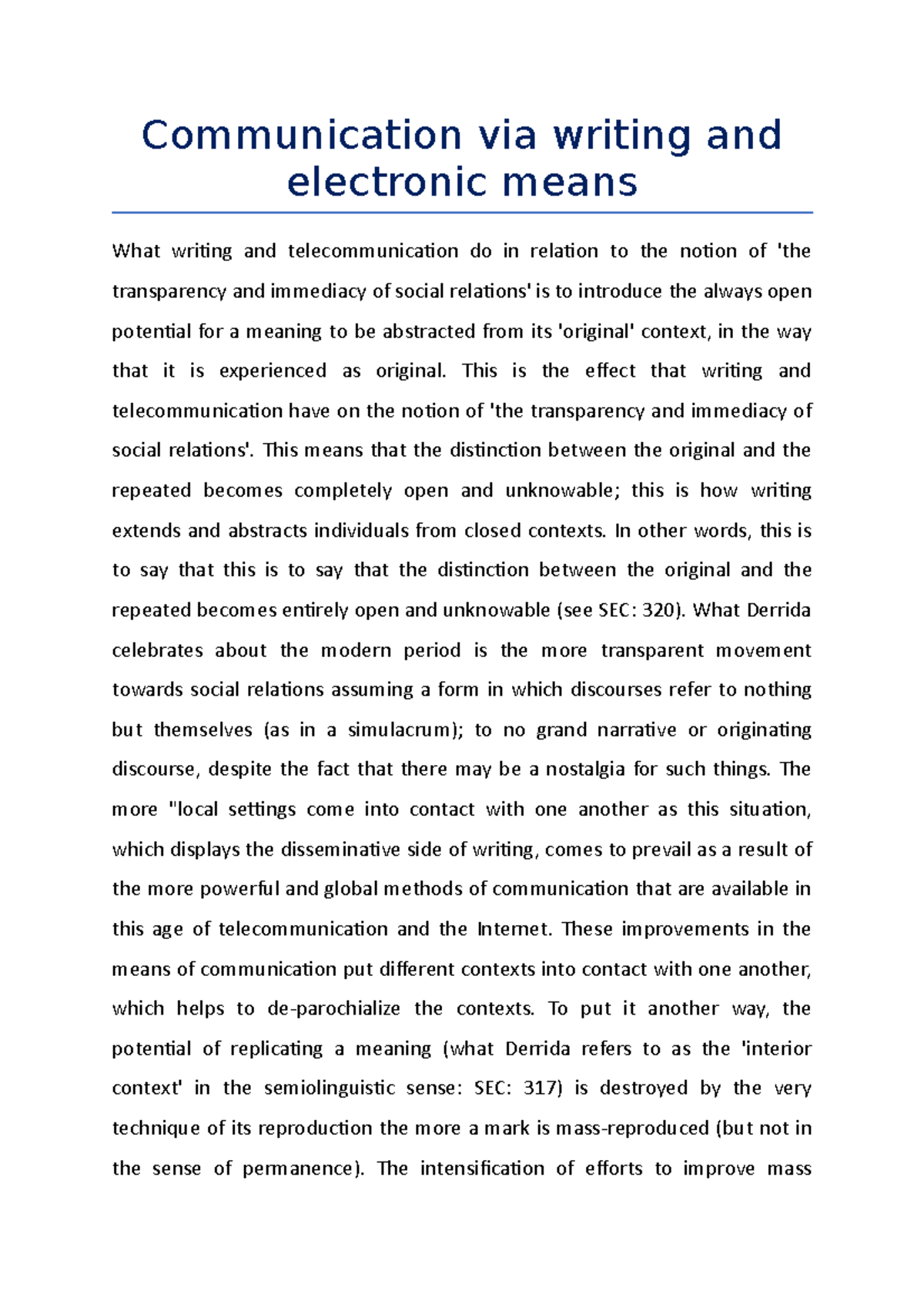 Communication via writing and electronic means - Communication via ...